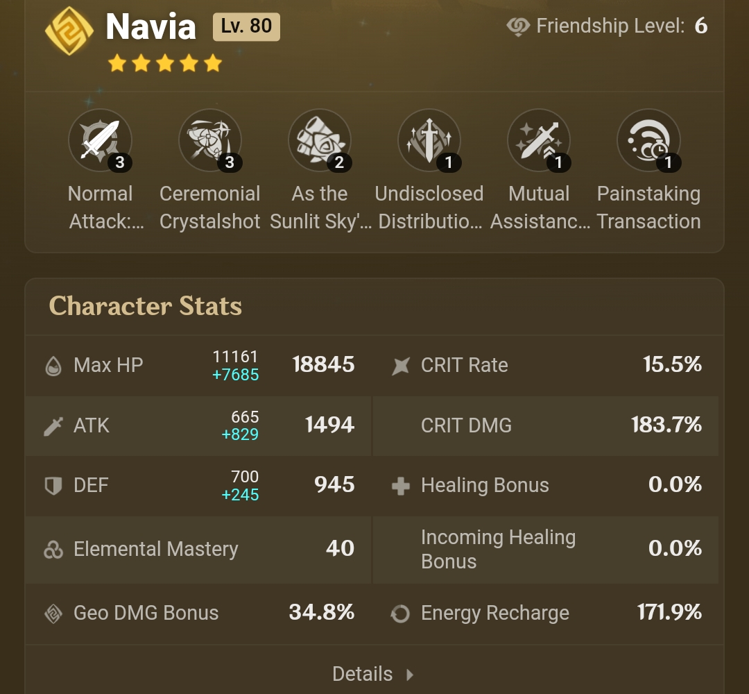 My Navia's stats Genshin Impact | HoYoLAB