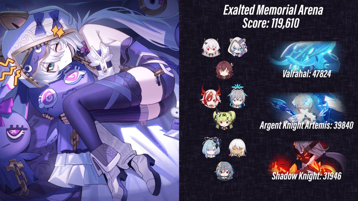 EX Memorial Arena - SSS Valrahal, SSS Argent Knight Artemis, Shadow Knight (119,610 Pts) Honkai ...