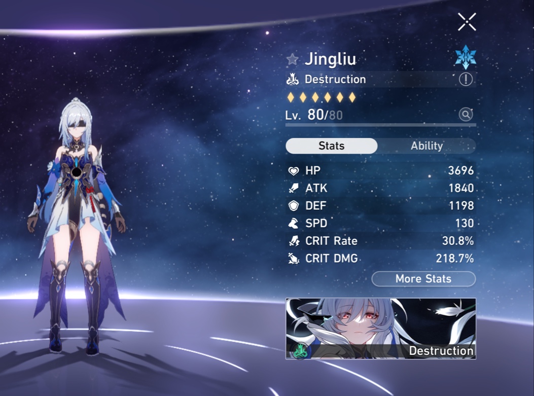 Well here an update on my jingliu I got the crit damage but the rate ...