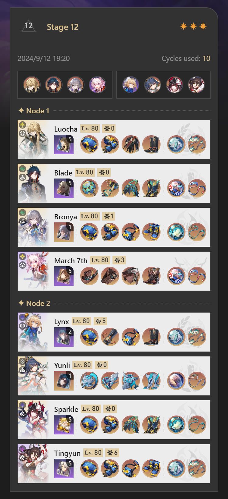 Blade using the 4 star recommended LC (Arlan one), Yunli using Blade's ...