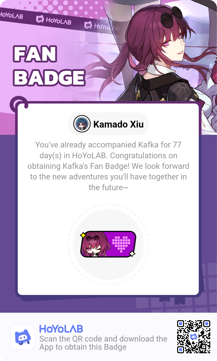 Kafka permanent fan badge Honkai: Star Rail | HoYoLAB