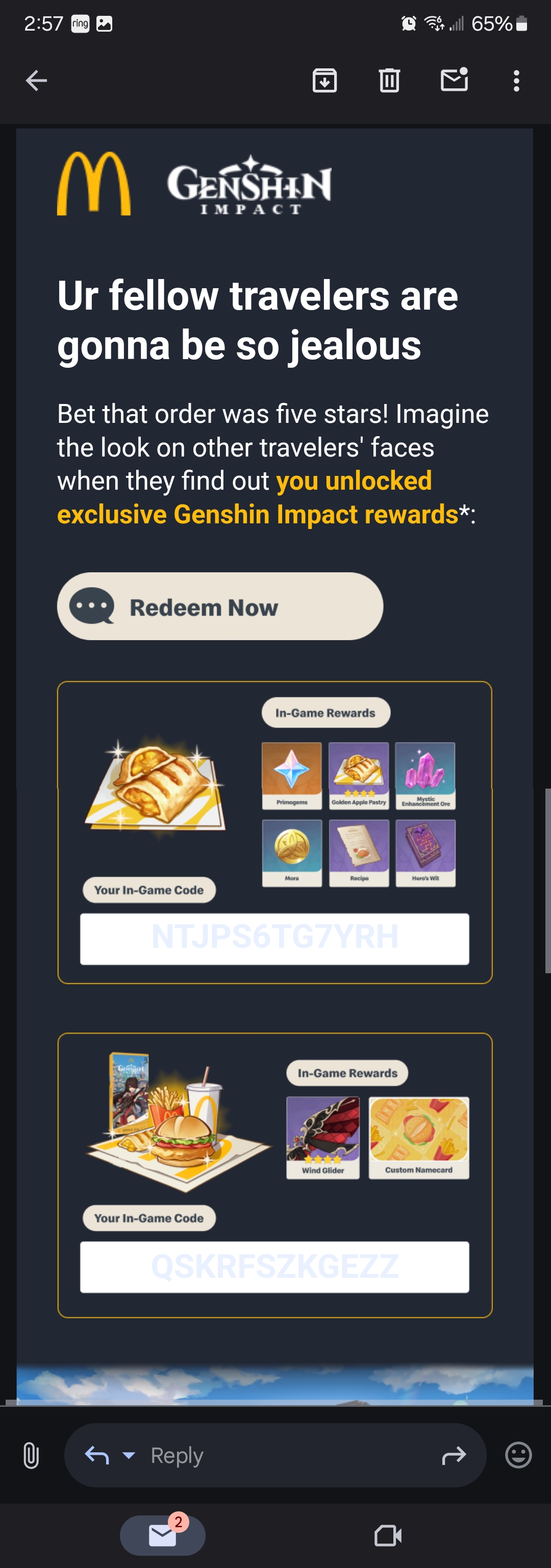 Genshin x McD collab - Finally got the codes after 2 days - so my ...