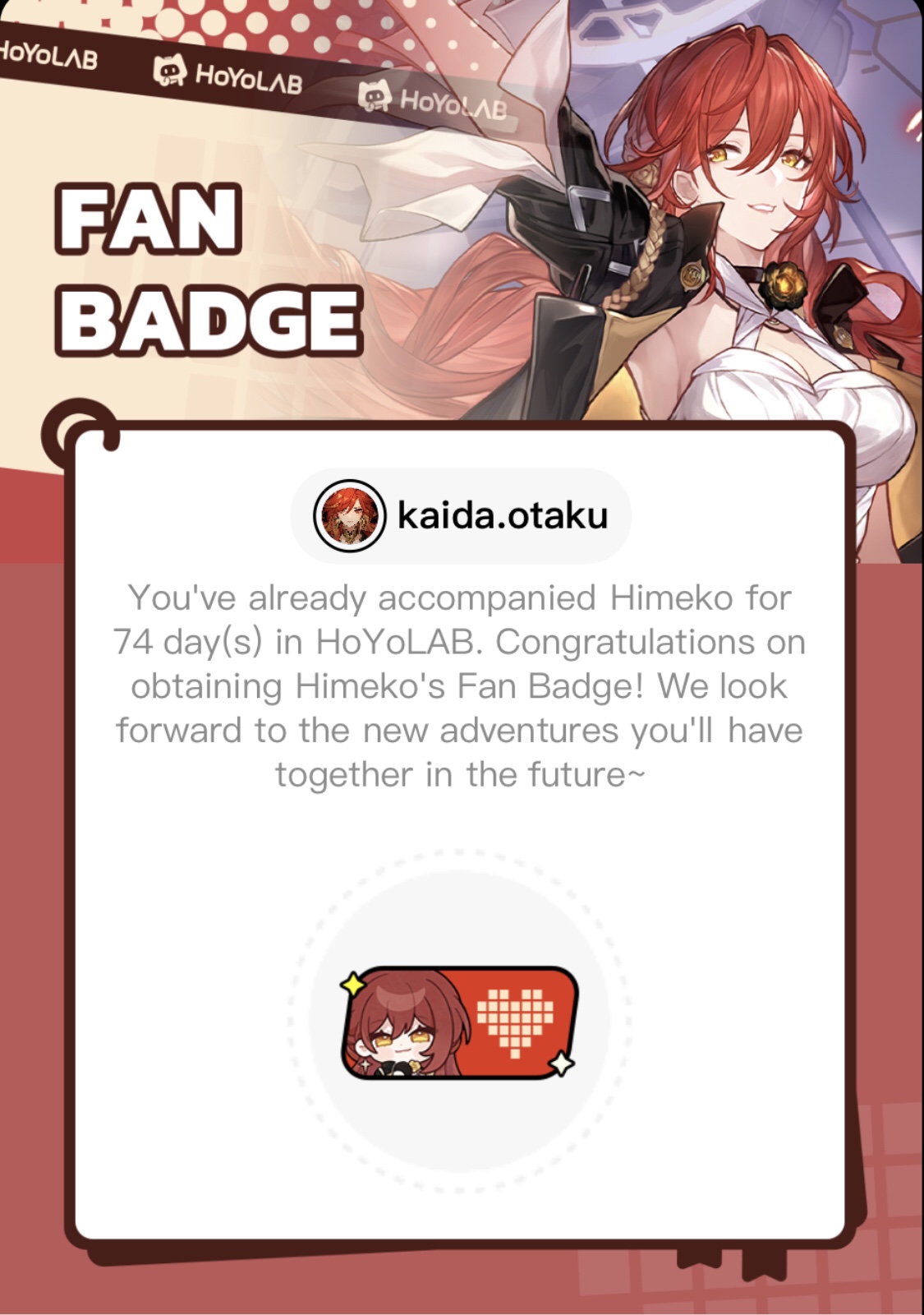 I finally did it guys ! Permanent Himeko badge acquired 🎉🥹 ️‍🔥 Honkai: Star Rail | HoYoLAB