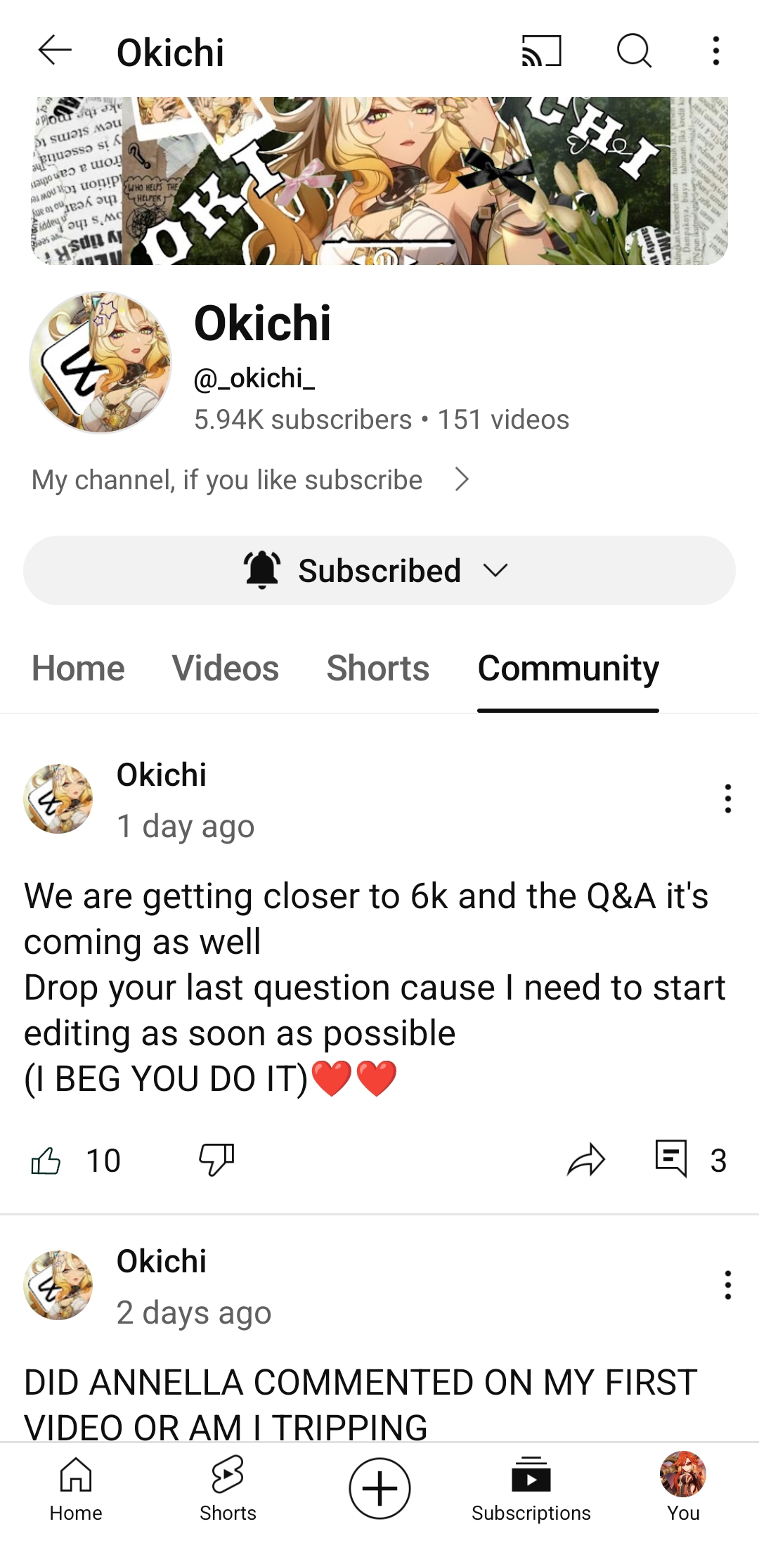 Go Subscribe to my bestie's YouTube channel @Okichi Genshin Impact ...