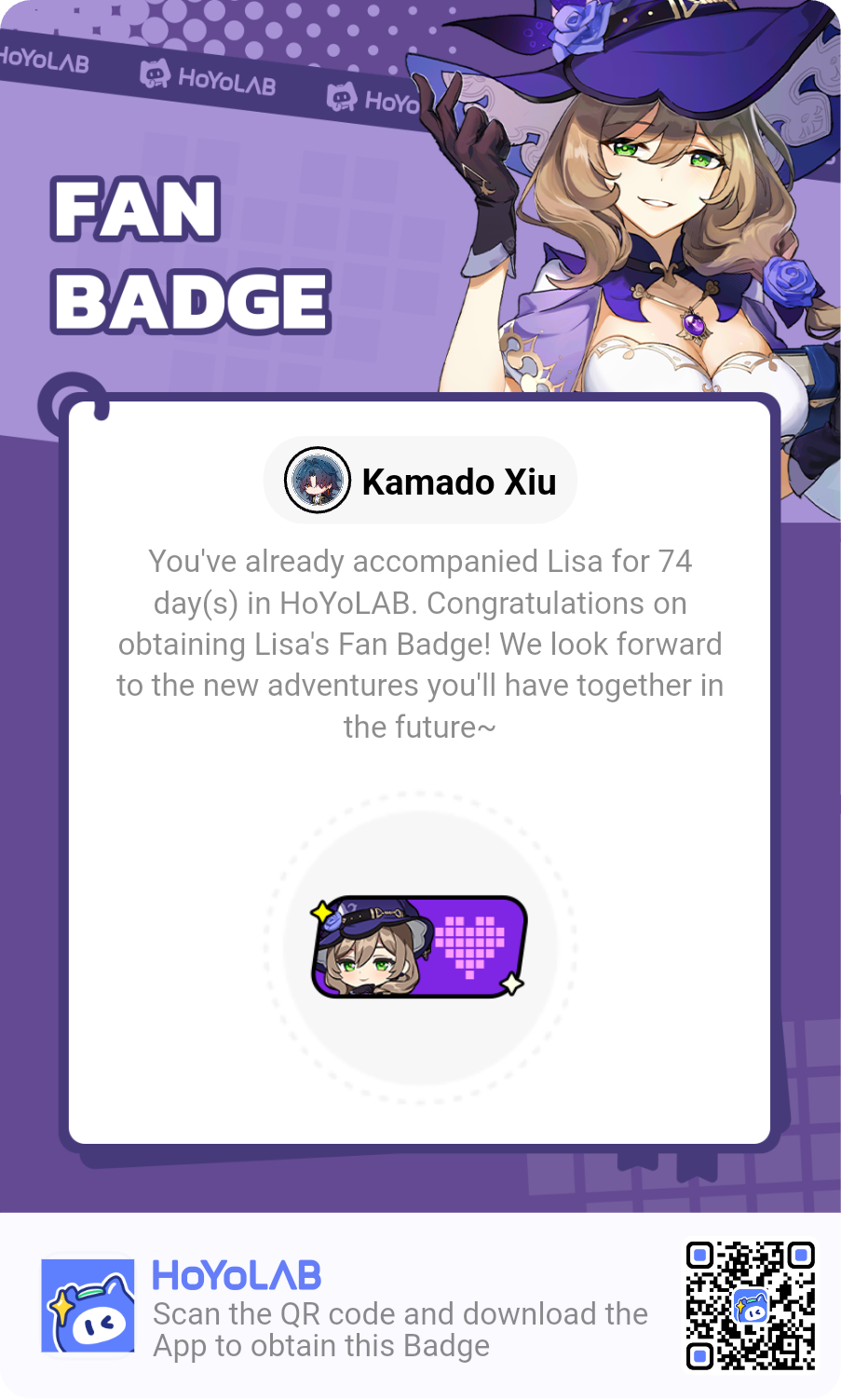 Lisa permanent fan badge Genshin Impact | HoYoLAB