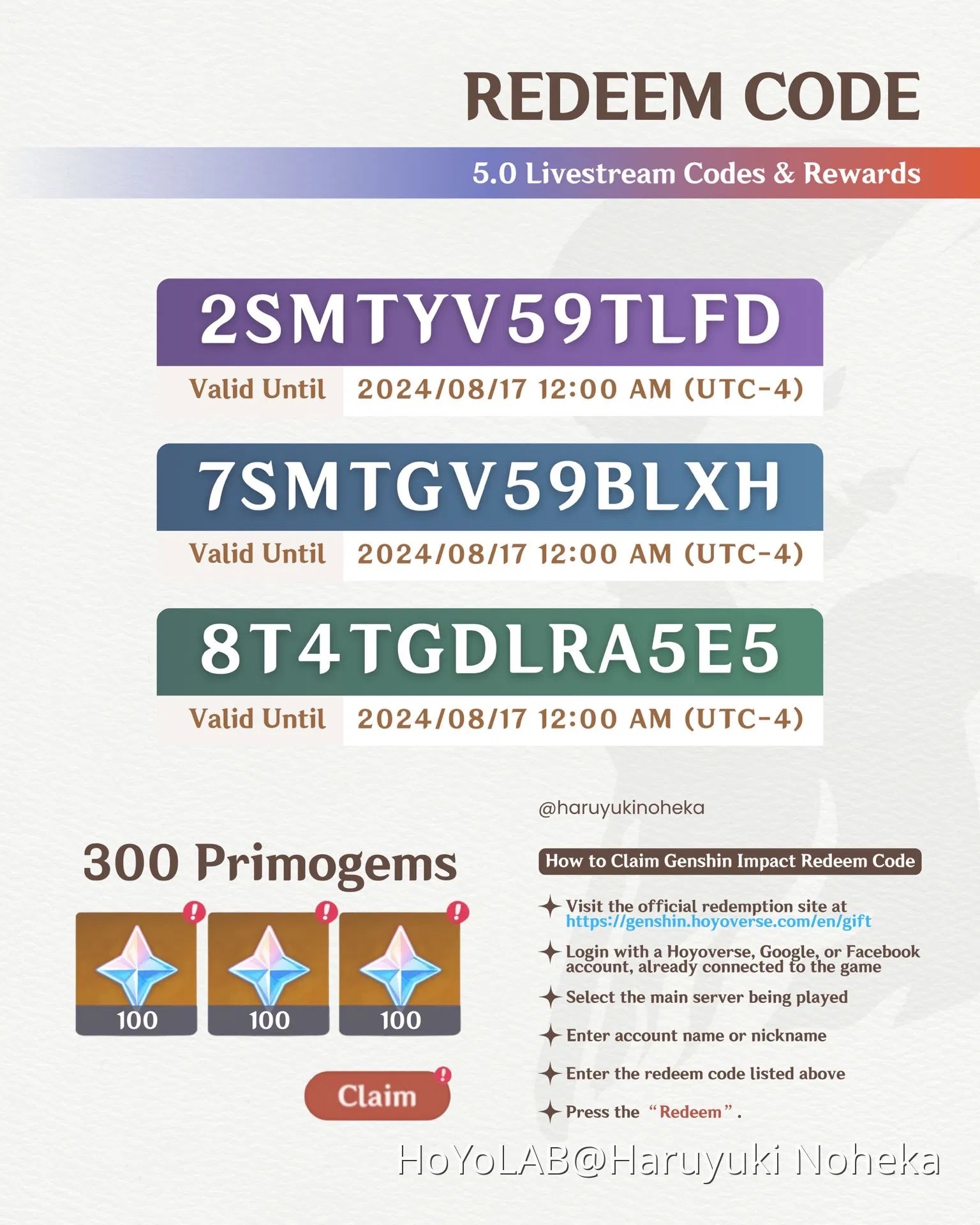 5.0 Livestream Redemption Codes Genshin Impact | HoYoLAB