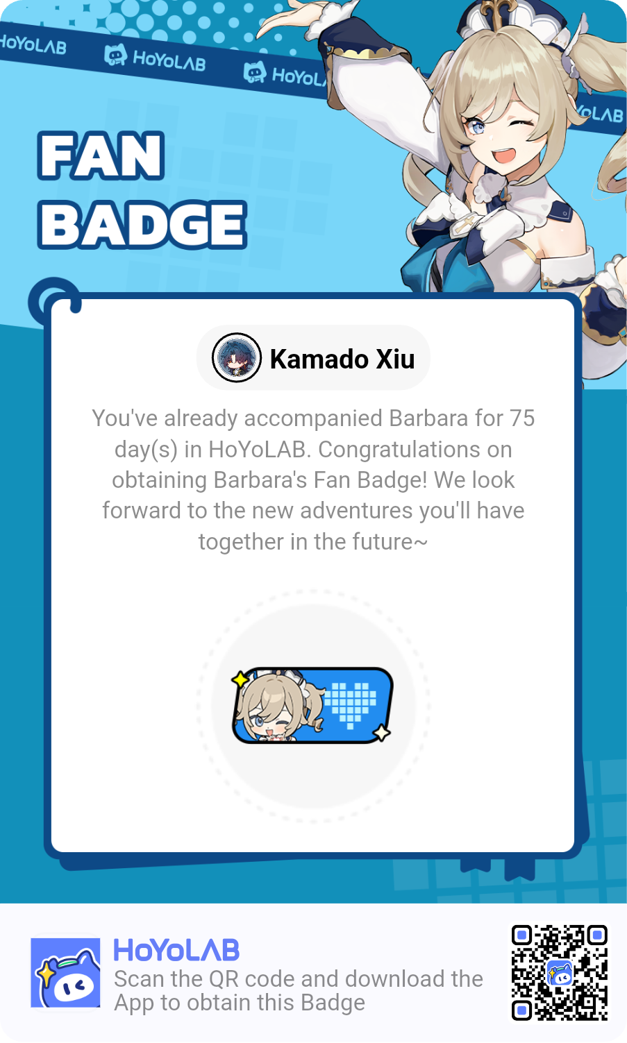 Barbara permanent badge Genshin Impact | HoYoLAB
