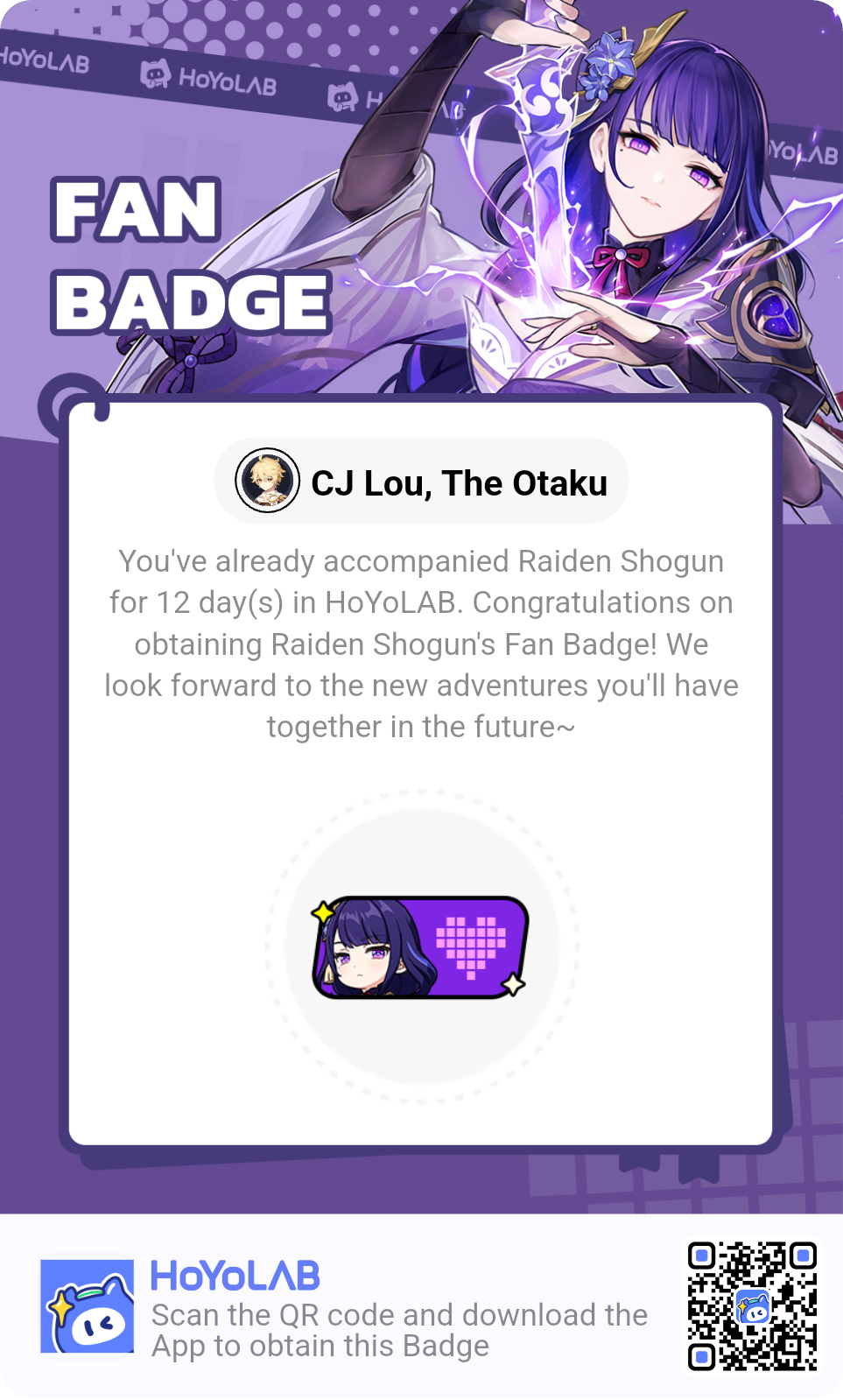 I hope I will get PERMANENT Raiden Shogun Fan Badge! 🙏💜 Genshin Impact ...