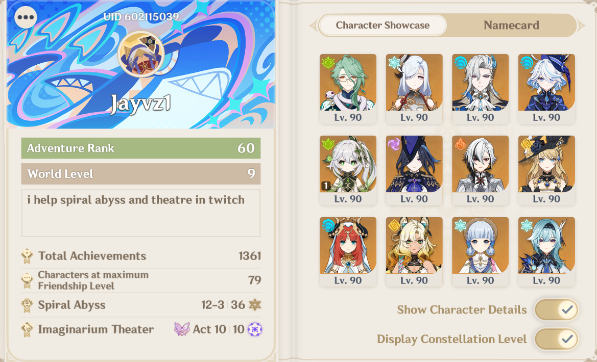 my profile card Genshin Impact | HoYoLAB