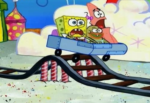 Spongebob and Patrick trying mini roller coaster | HoYoLAB