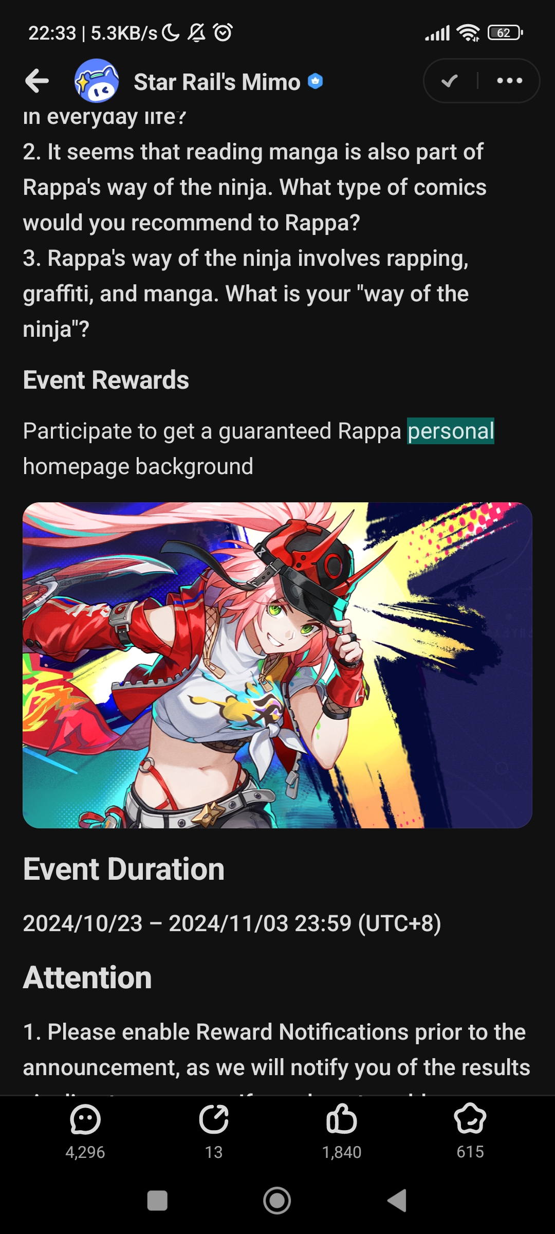 2. It seems that reading manga is also part of Rappa's way of the ninja ...