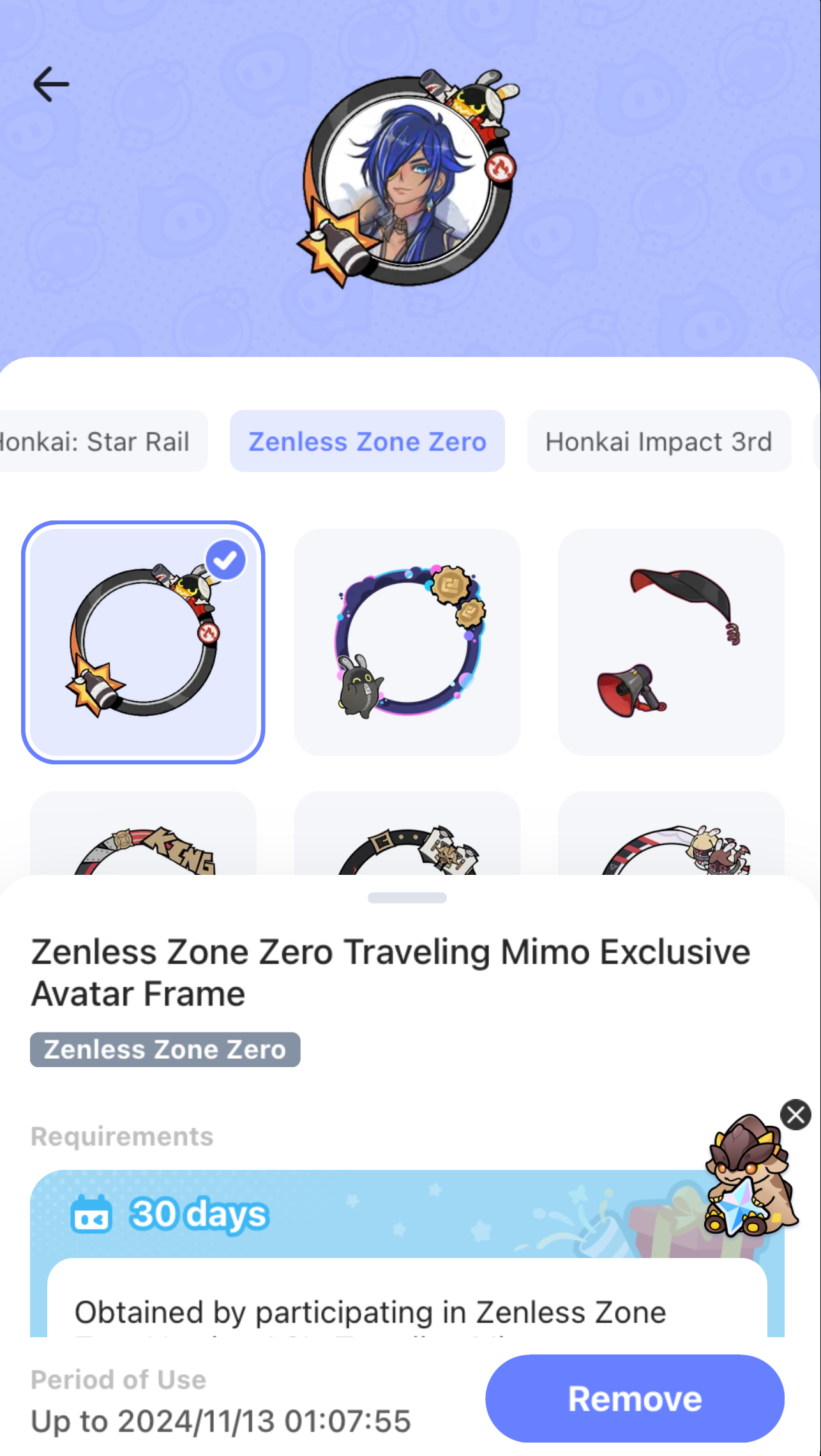 ZZZ Traveling Mimo 3 | Frame Collection #148 Zenless Zone Zero | HoYoLAB