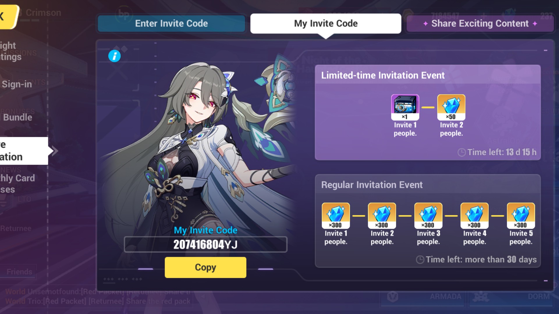 Hi3 returnee invite code! 207416804YJ Honkai Impact 3rd | HoYoLAB