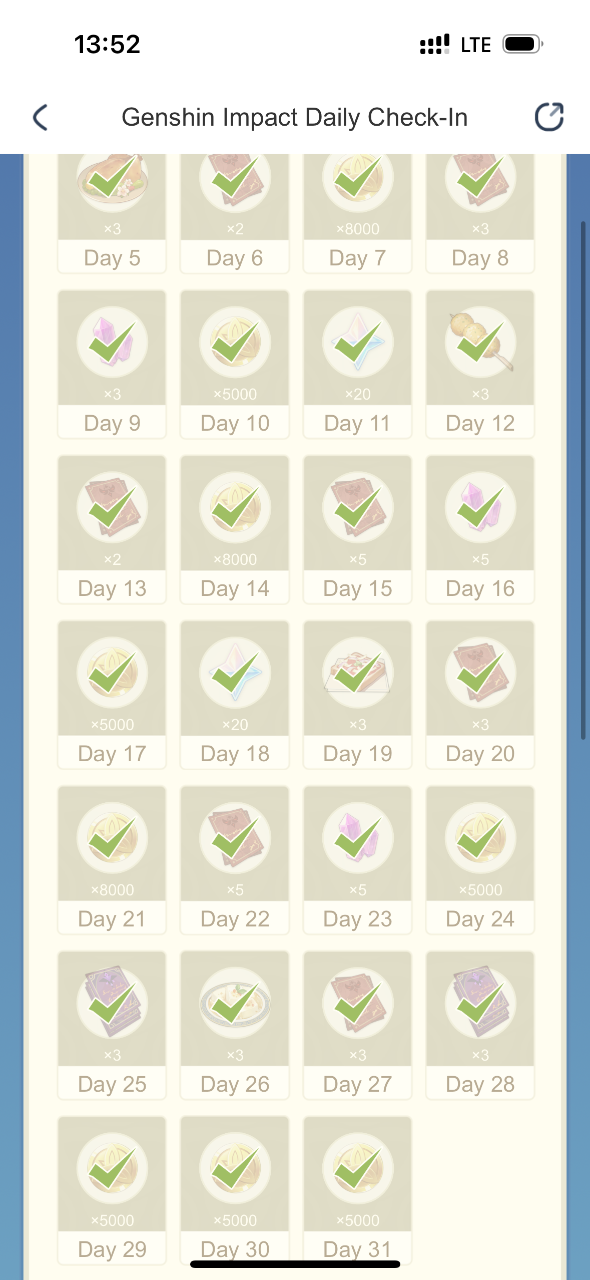 My 1st month with full daily checkin 🎉 Genshin Impact | HoYoLAB