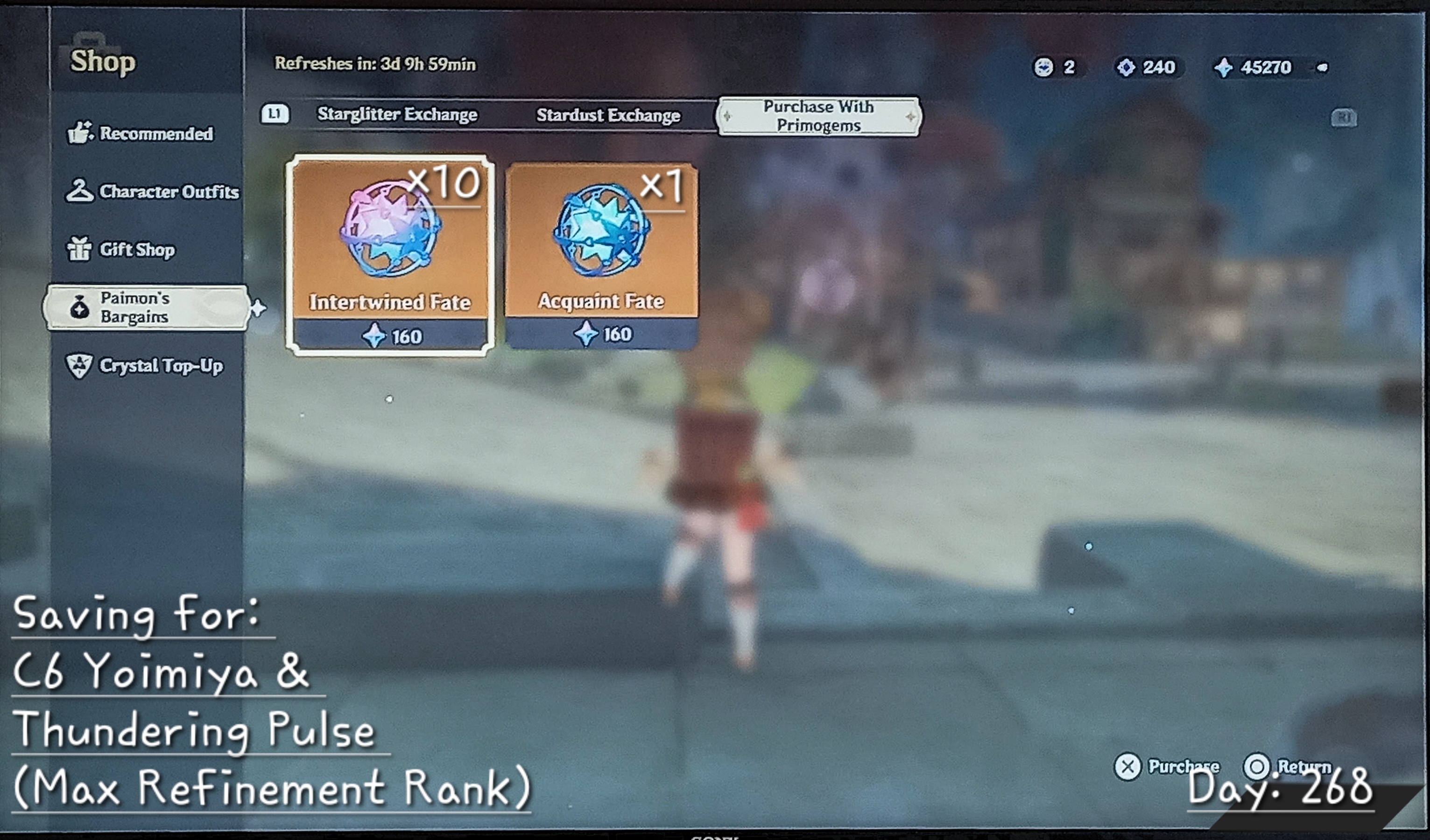 Saving for C6 Yoimiya & Thundering Pulse (Max Refinement Rank) Day: 268 ...