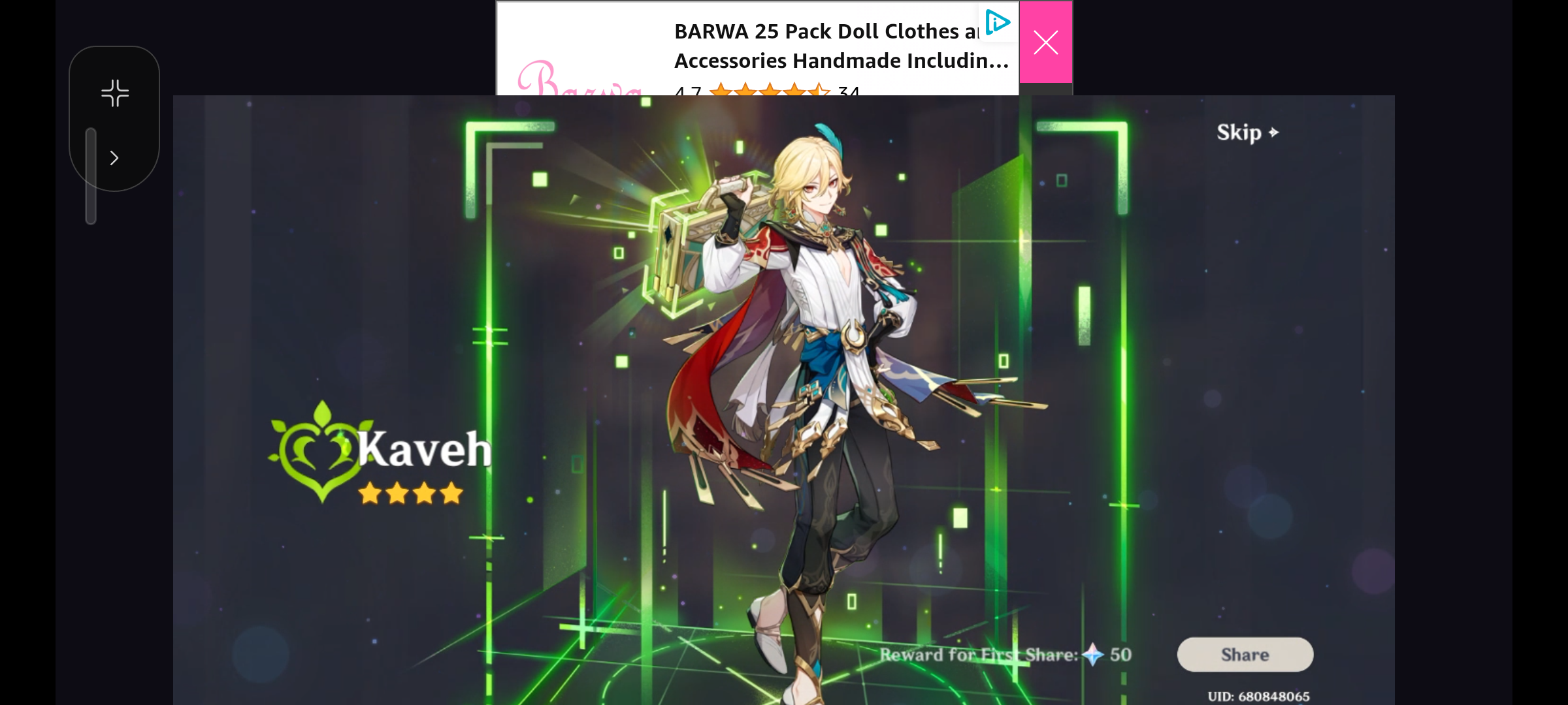 I made an alt account for my cousin to play genshin and she got Keveh ...