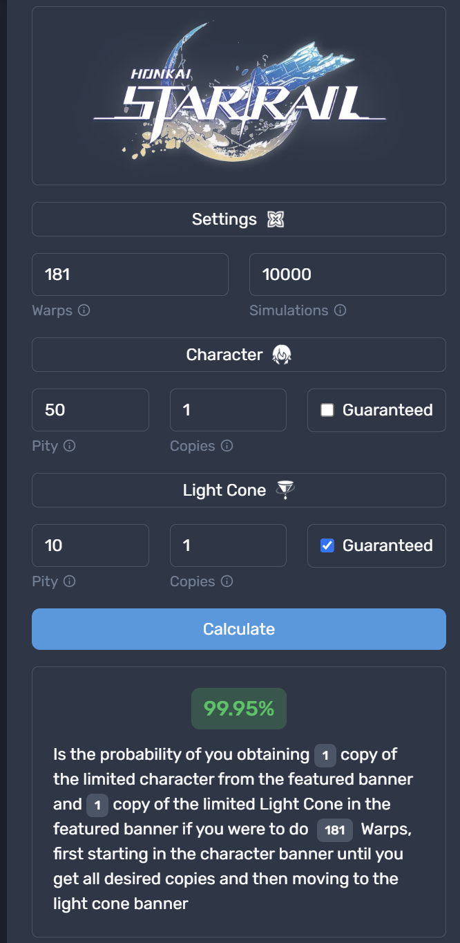 Warping calculator Honkai: Star Rail | HoYoLAB
