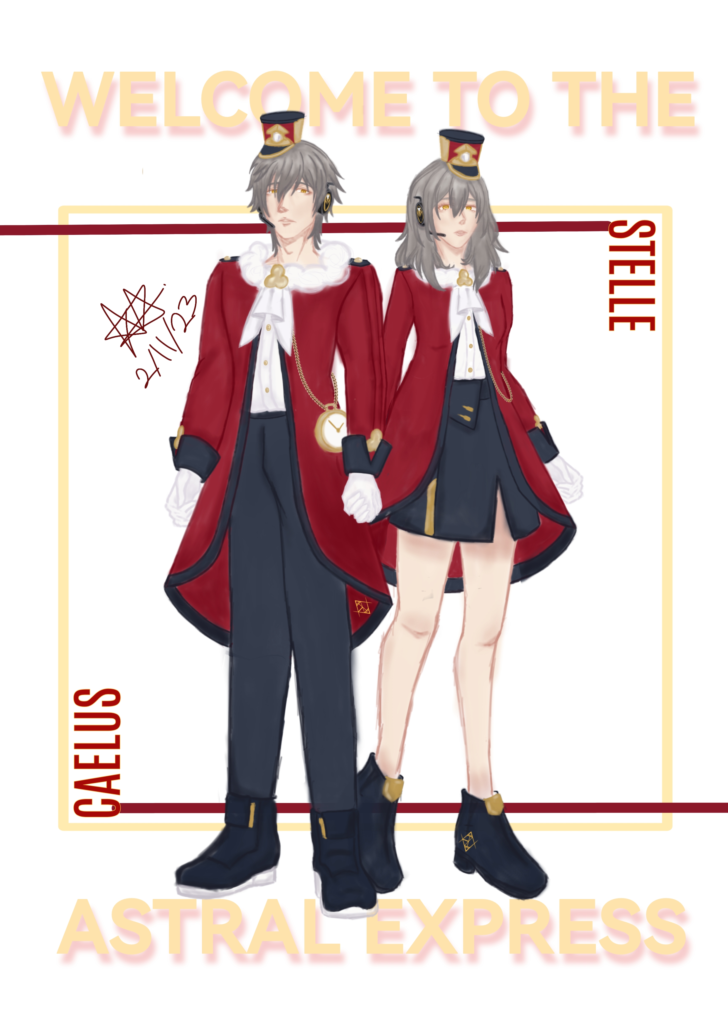 Caelus and Stelle [Tea Party] nendoroid ver Fanart I drew in 2023, but ...