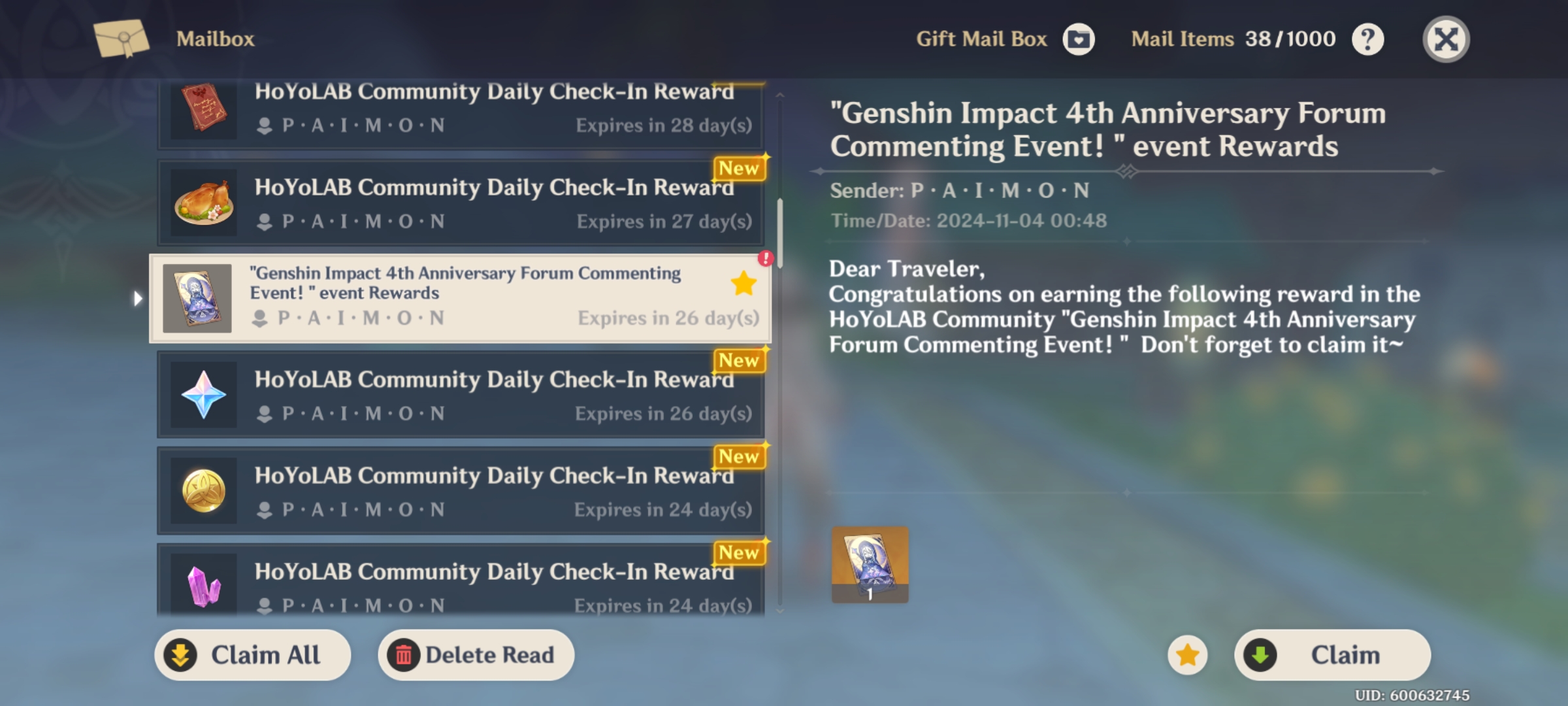 Winner of a Giveaway Genshin Impact | HoYoLAB