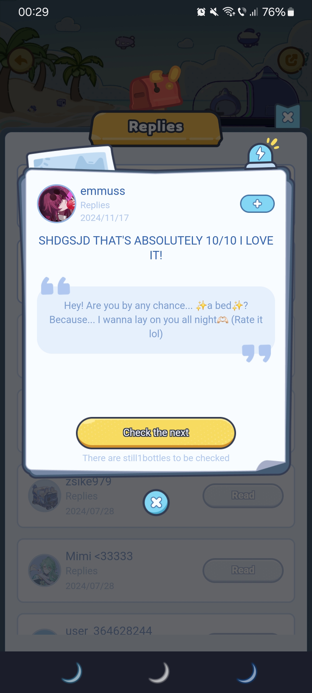 Ah yes, my rizzing skills have paid of once more. Tnx y'all lol(check ...