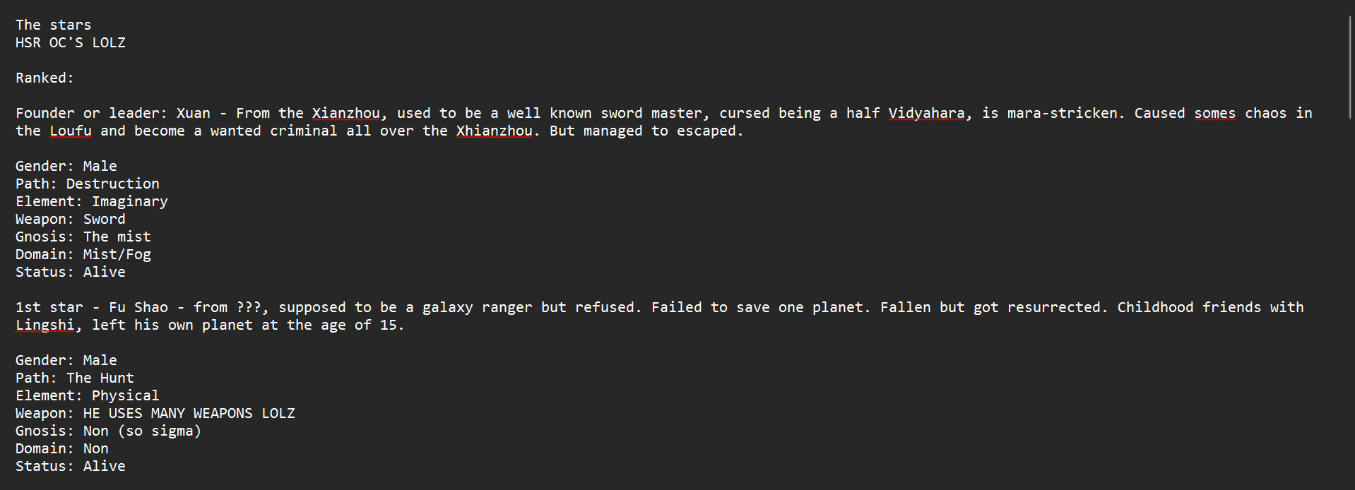 My HSR OC\'s lore or the stars lore Honkai: Star Rail | HoYoLAB