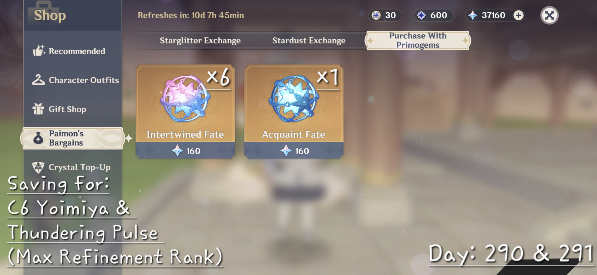 Saving for C6 Yoimiya & Thundering Pulse (Max Refinement Rank) Day: 290 ...