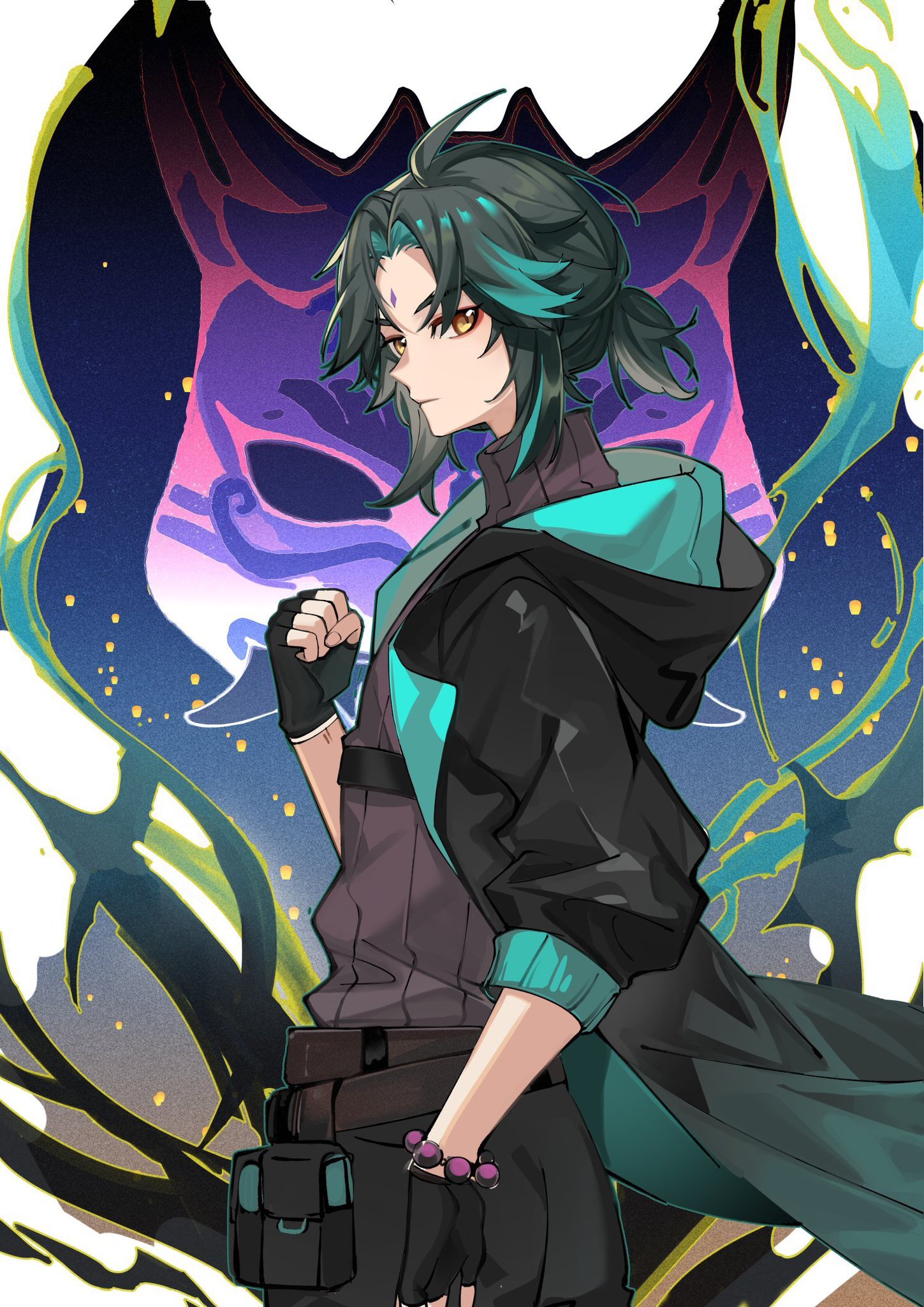 “Standing strong as darkness and destiny intertwine.” Xiao art Genshin ...