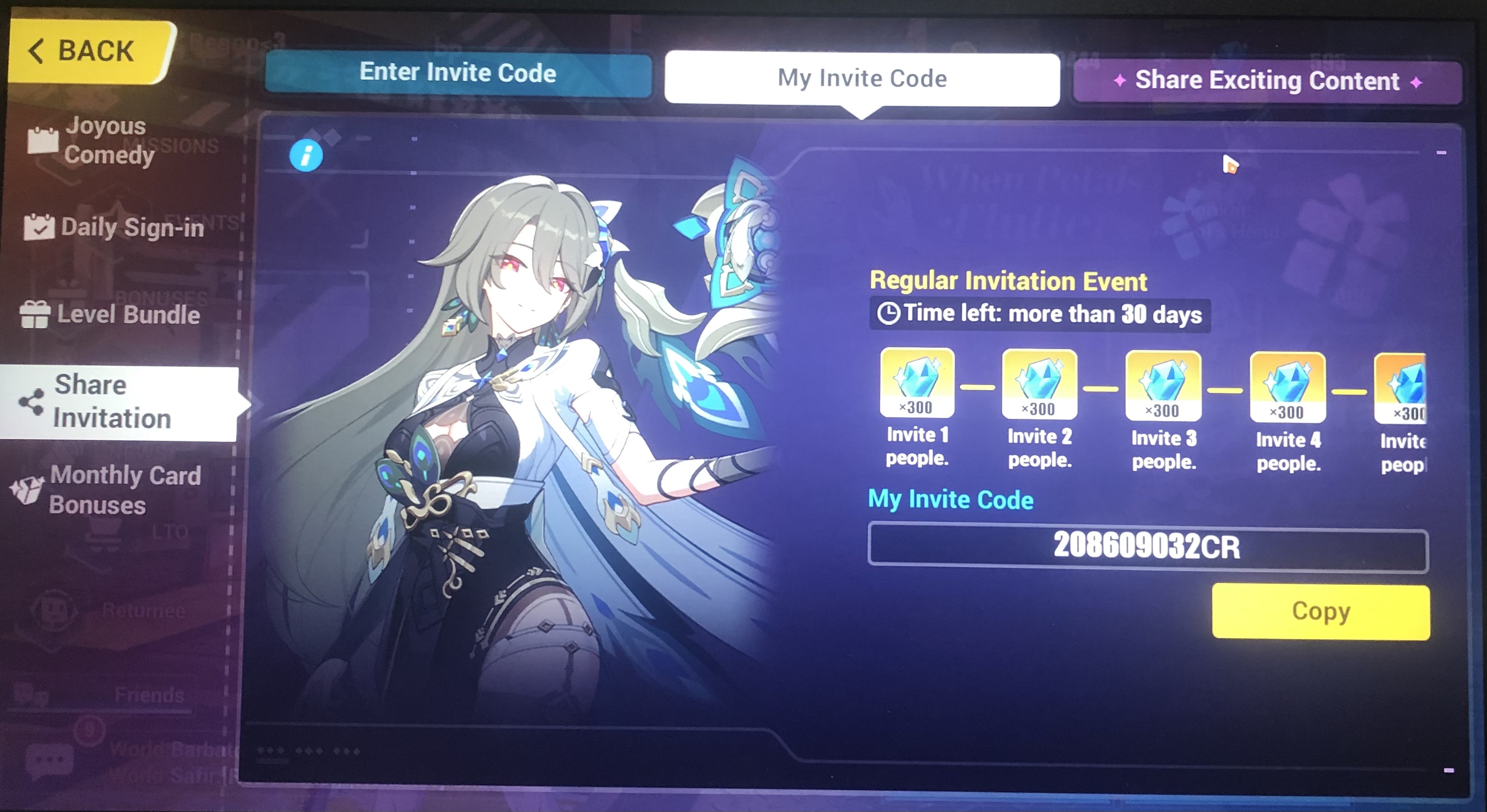 Please, use my code invitation🥲 Honkai Impact 3rd | HoYoLAB