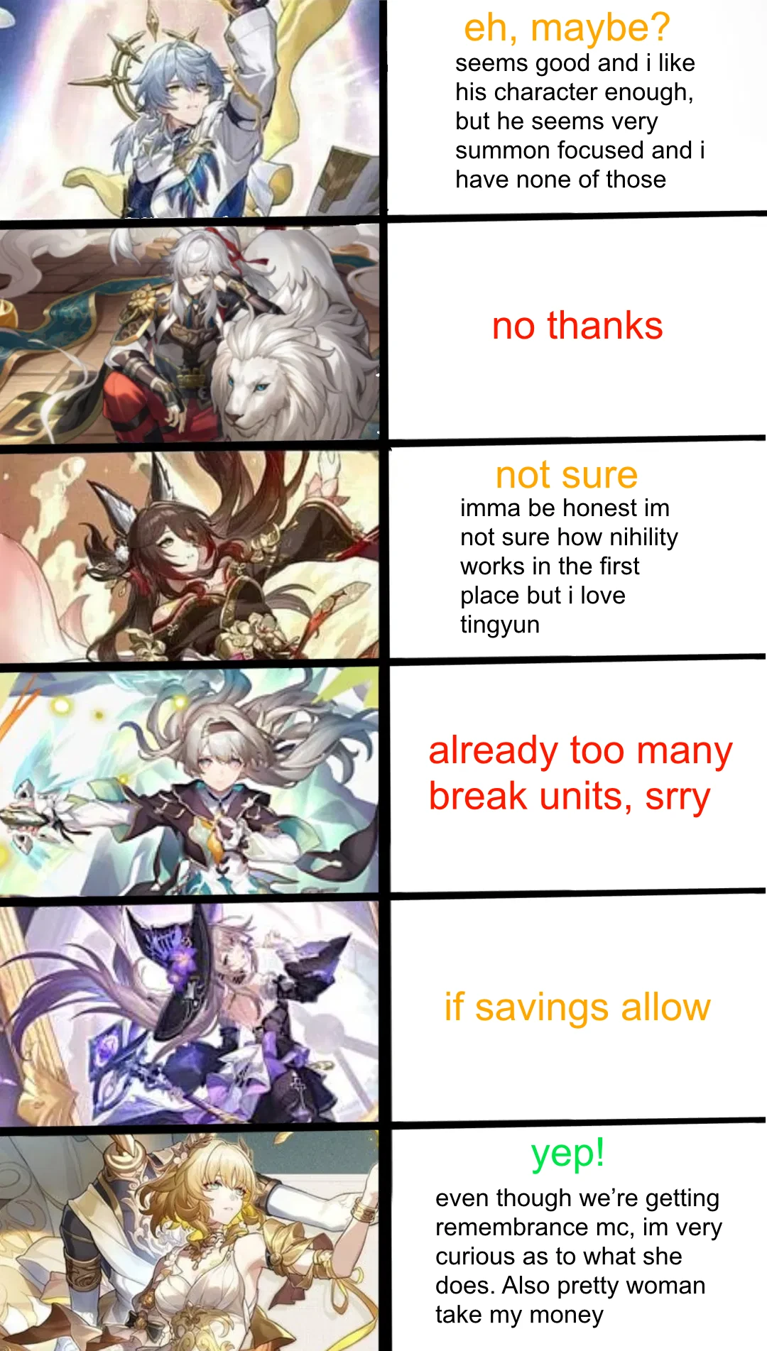 pulling plans! can you tell im indecisive? Honkai: Star Rail | HoYoLAB