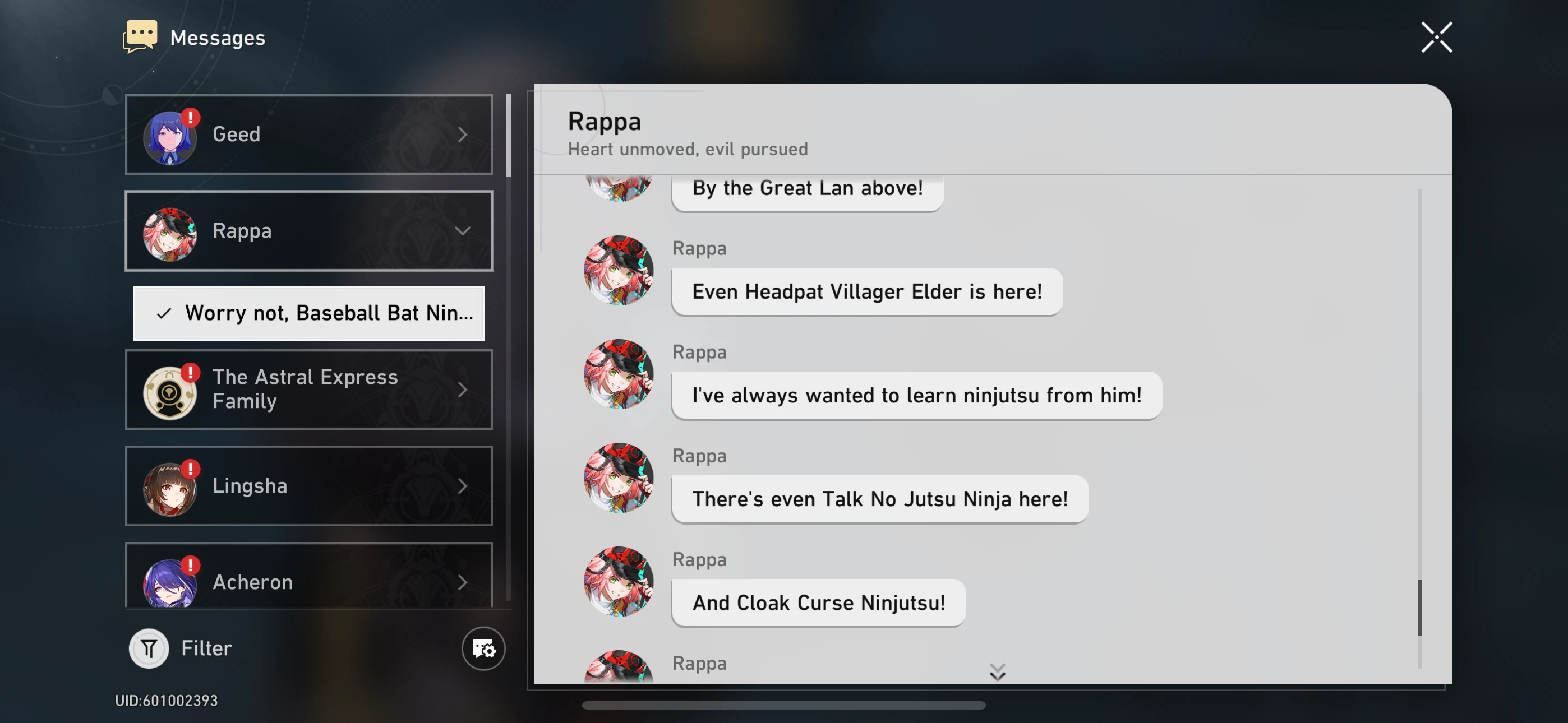 it would seem Rappa have witness Lord Hokage special Jutsu Honkai: Star ...