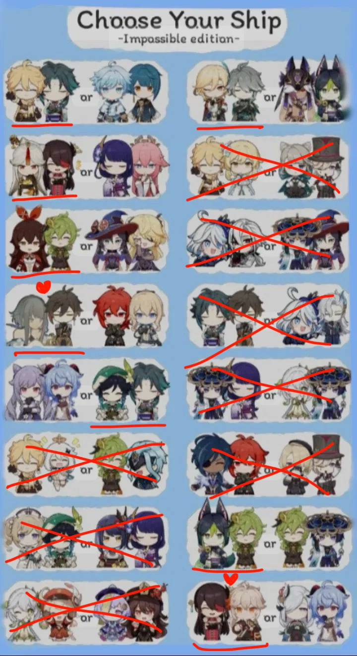 Doing choose your ship but the ships are cursed😭😭😭(I only ship those with a heart) Genshin ...