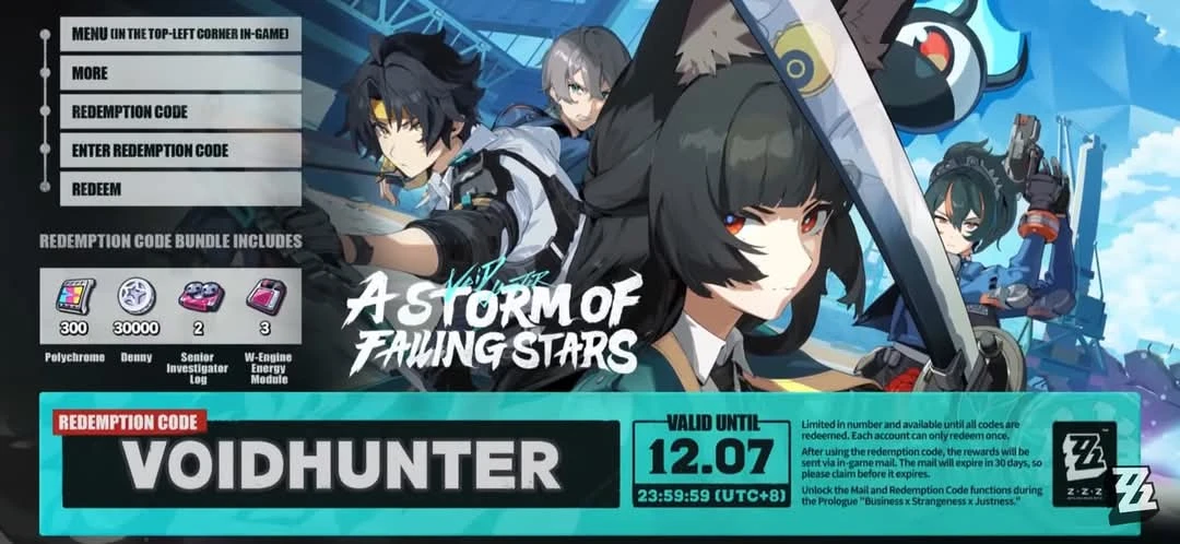 Zenless Zone Zero NEW REDEMPTION CODE 300 POLYCHROME ,30k Denny ,Senior Investigator Log and W ...