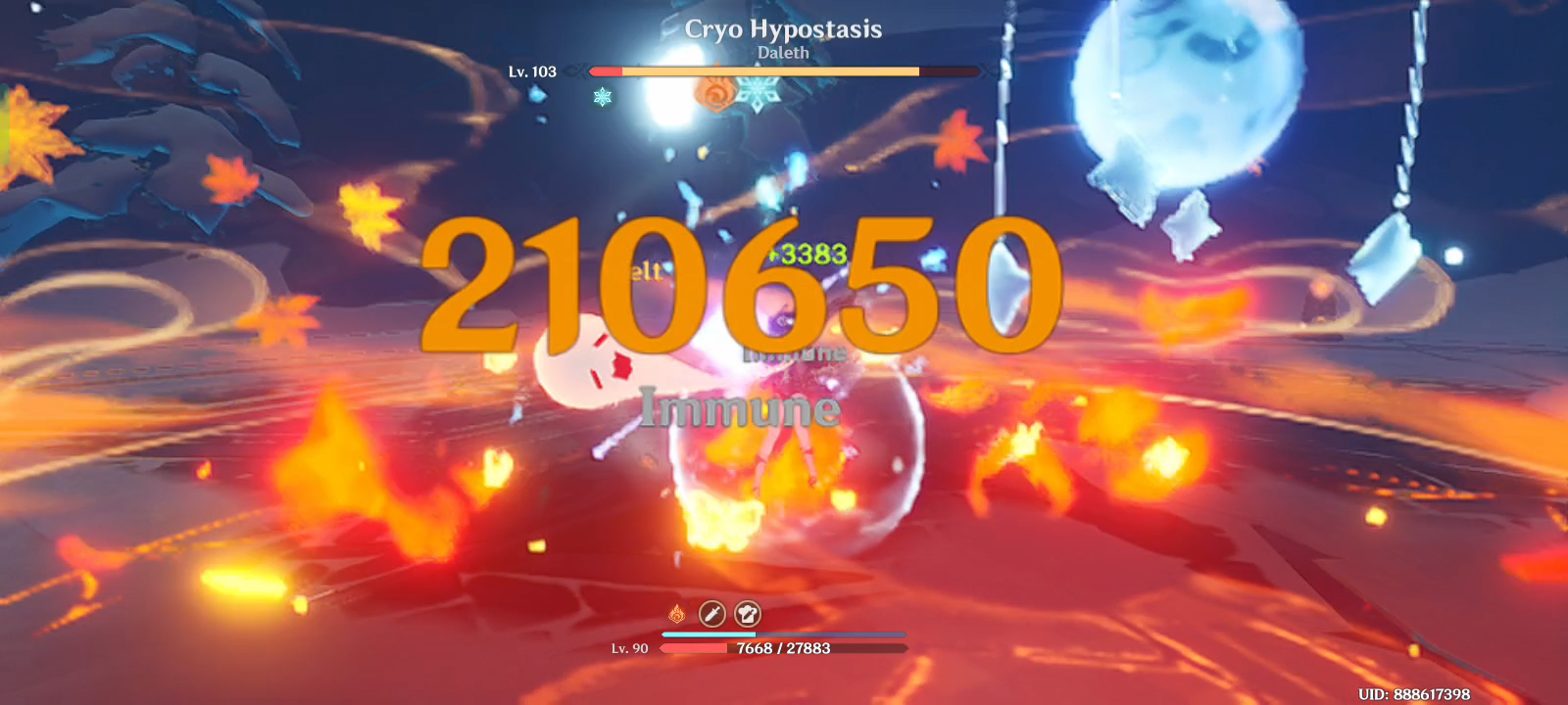 Y is she doing 100k less dmg on this cryo cube than cryo flower Plz ...