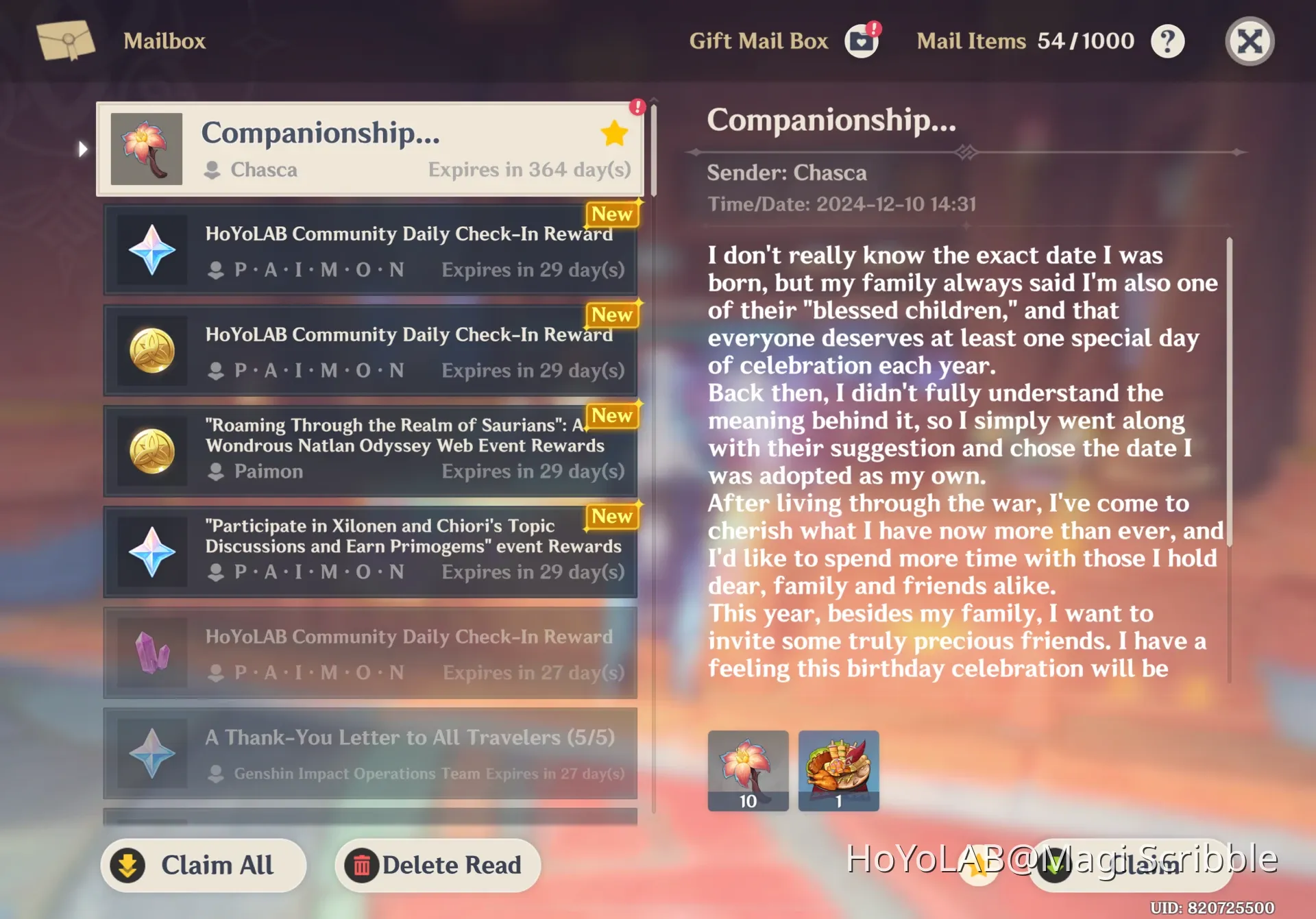 Chasca Birthday Message Genshin Impact | HoYoLAB