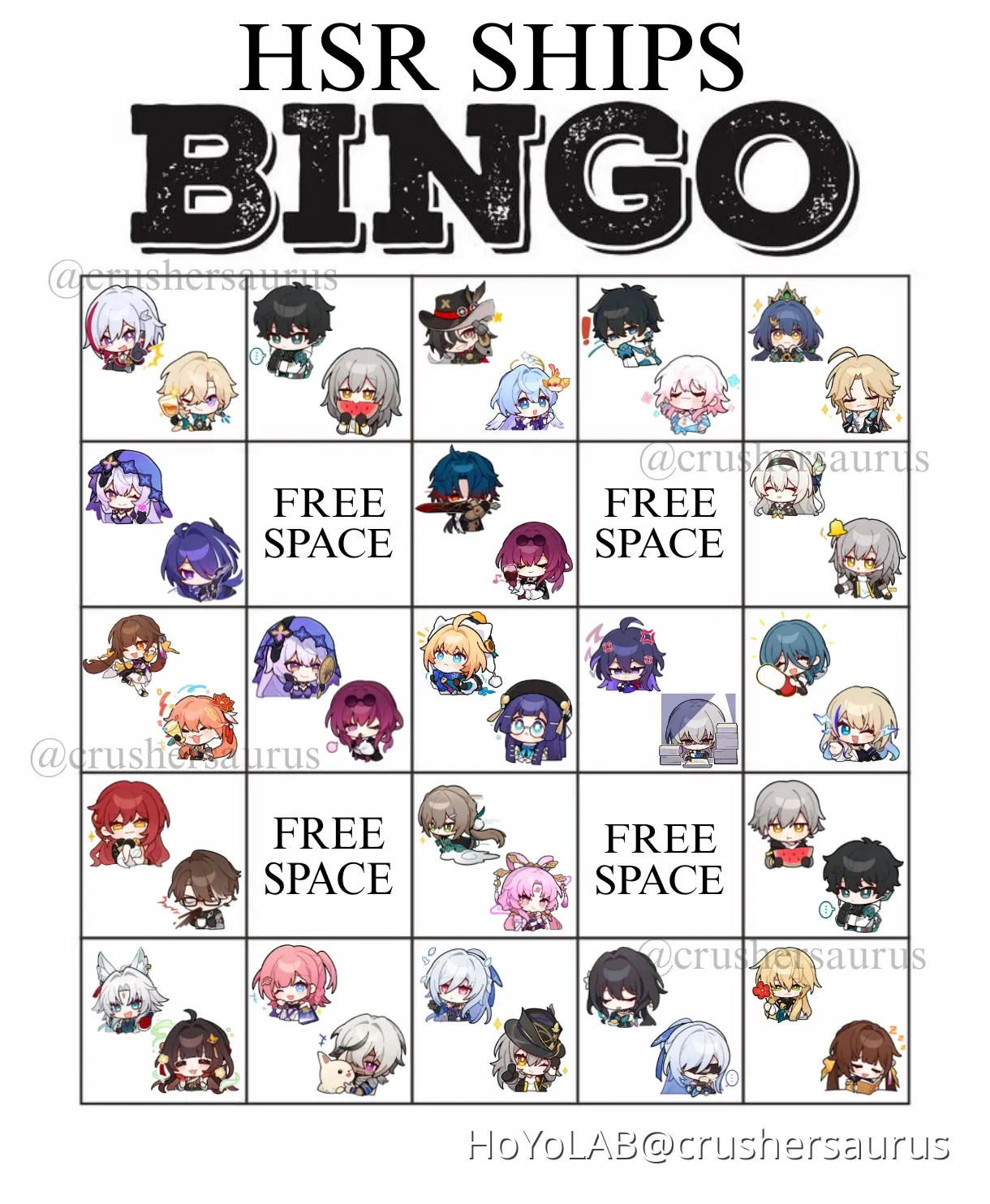 HSR SHIPS bingo I made BUT I have played casually and skipped half the ...