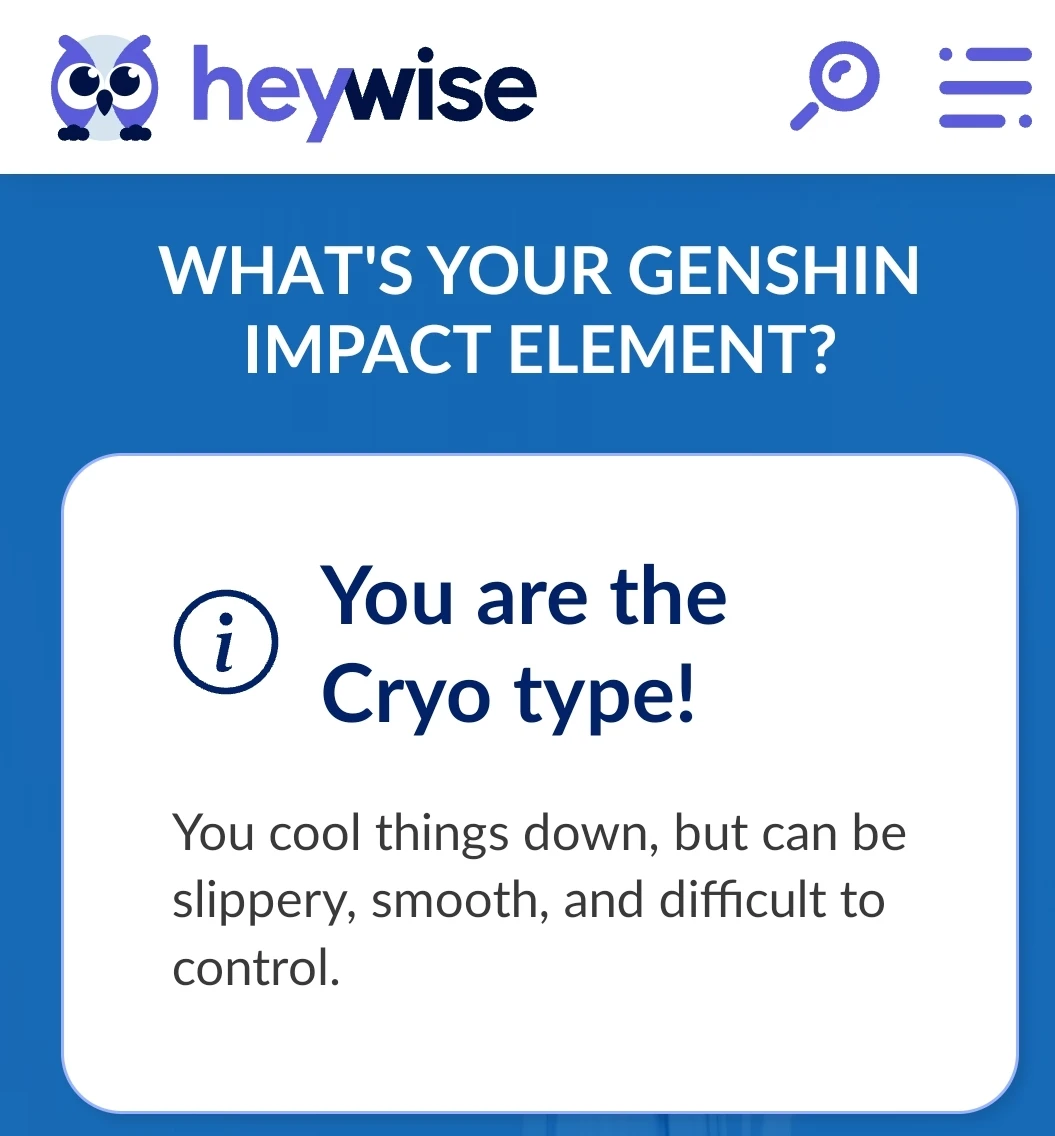 I did a test and i am a cryo type! Genshin Impact | HoYoLAB
