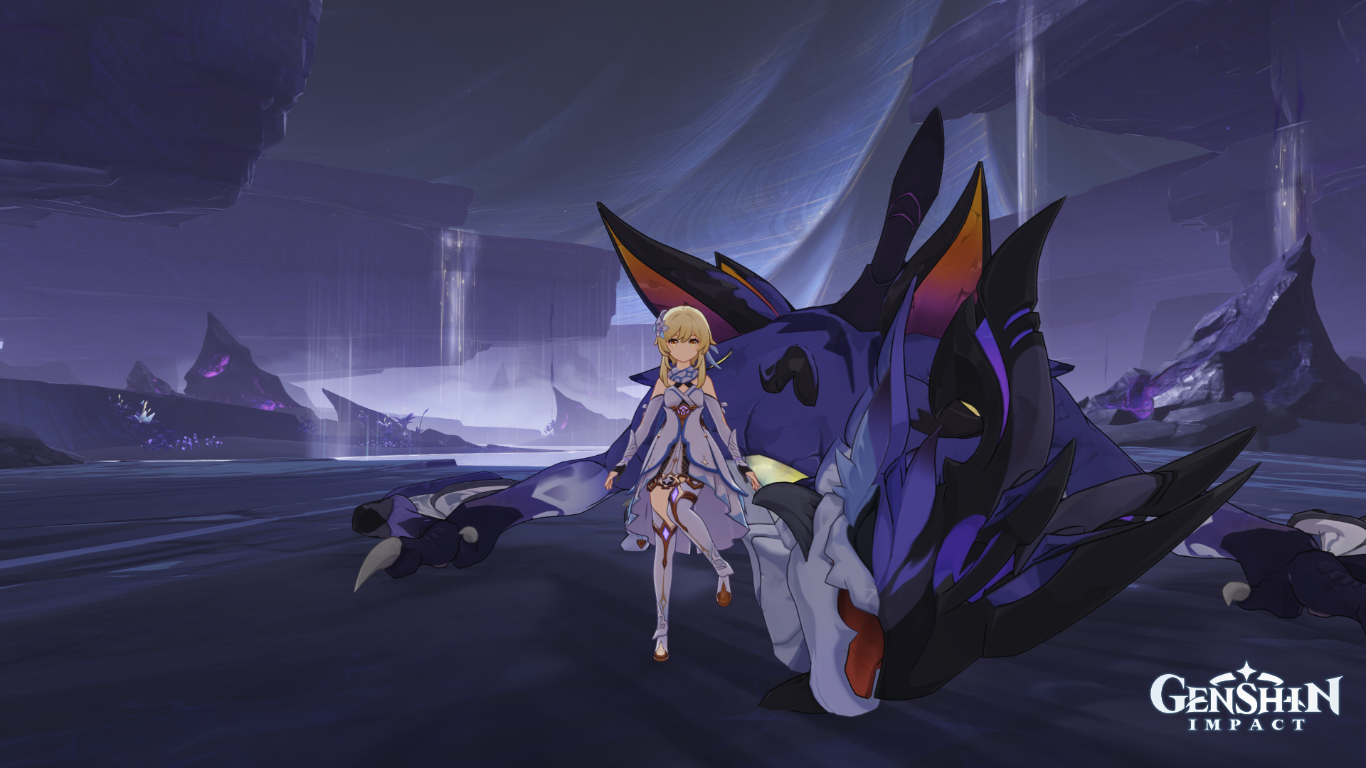 Lumine standing on her dragon trophy Genshin Impact | HoYoLAB