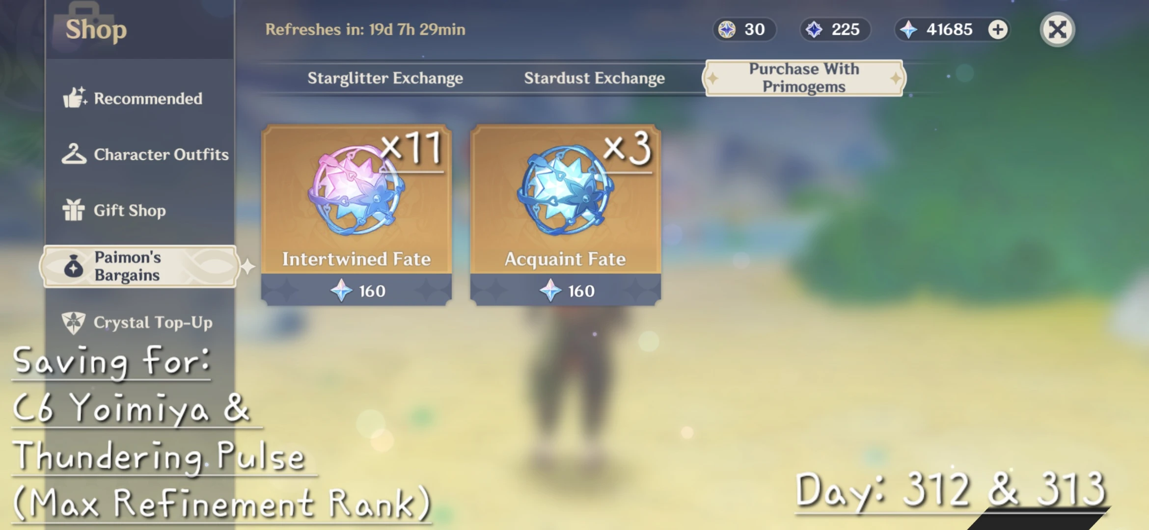 Saving for C6 Yoimiya & Thundering Pulse (Max Refinement Rank) Day: 312 ...