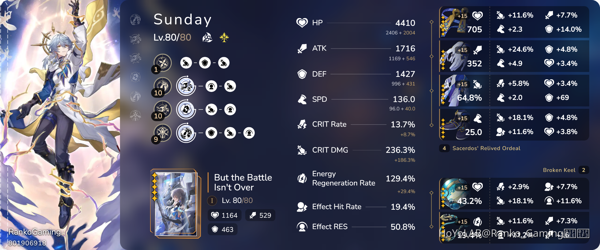 E0S0 F2p Sunday Build Honkai: Star Rail | HoYoLAB