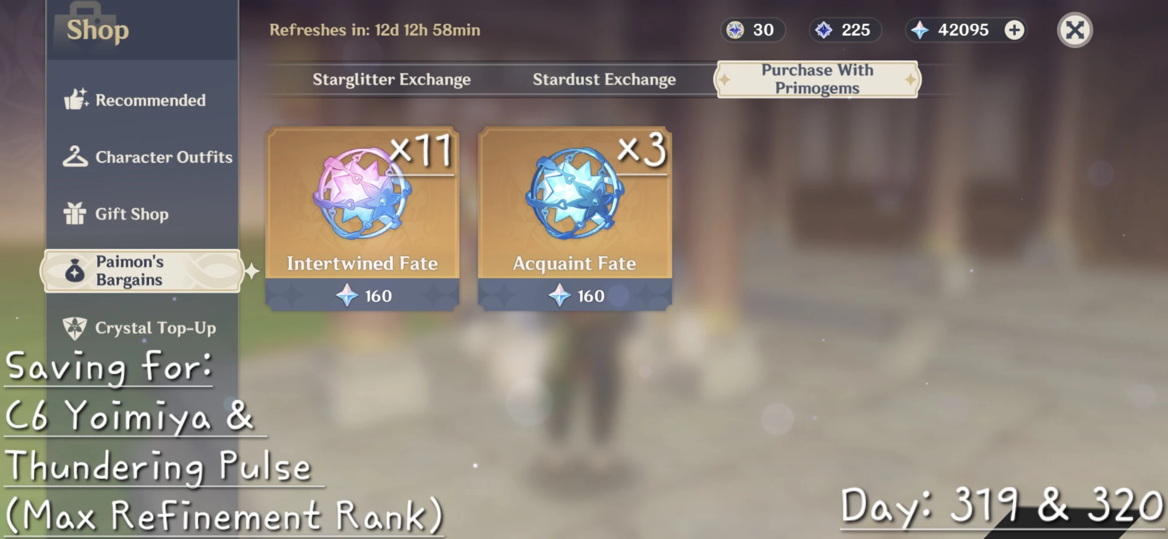 Saving for C6 Yoimiya & Thundering Pulse (Max Refinement Rank) Day: 319 ...