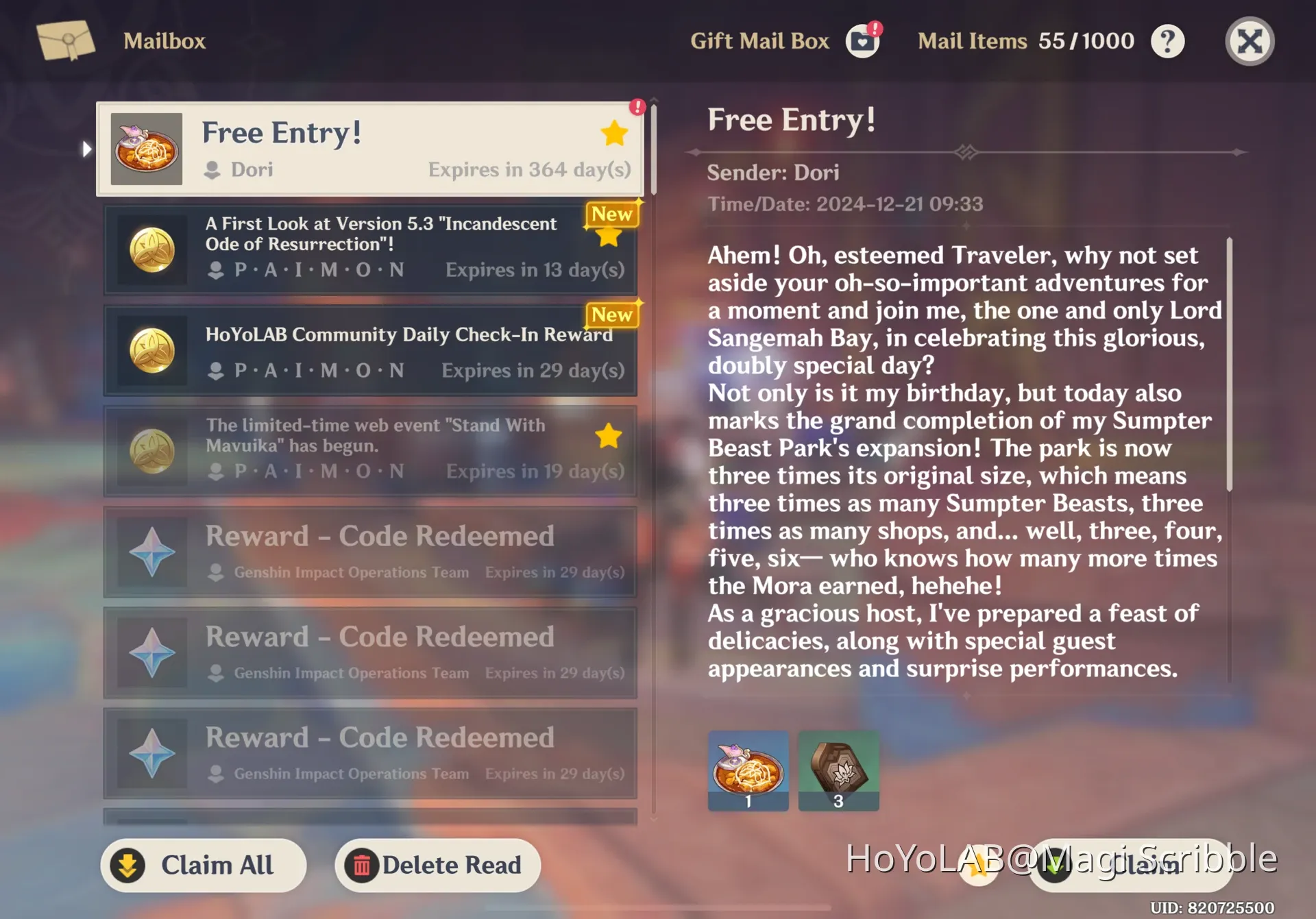 Dori Birthday Message Genshin Impact | HoYoLAB