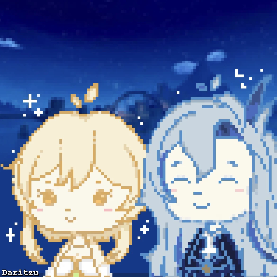 「First time trying pixel art, with Neuvi and Lumine ★」 Genshin Impact ...