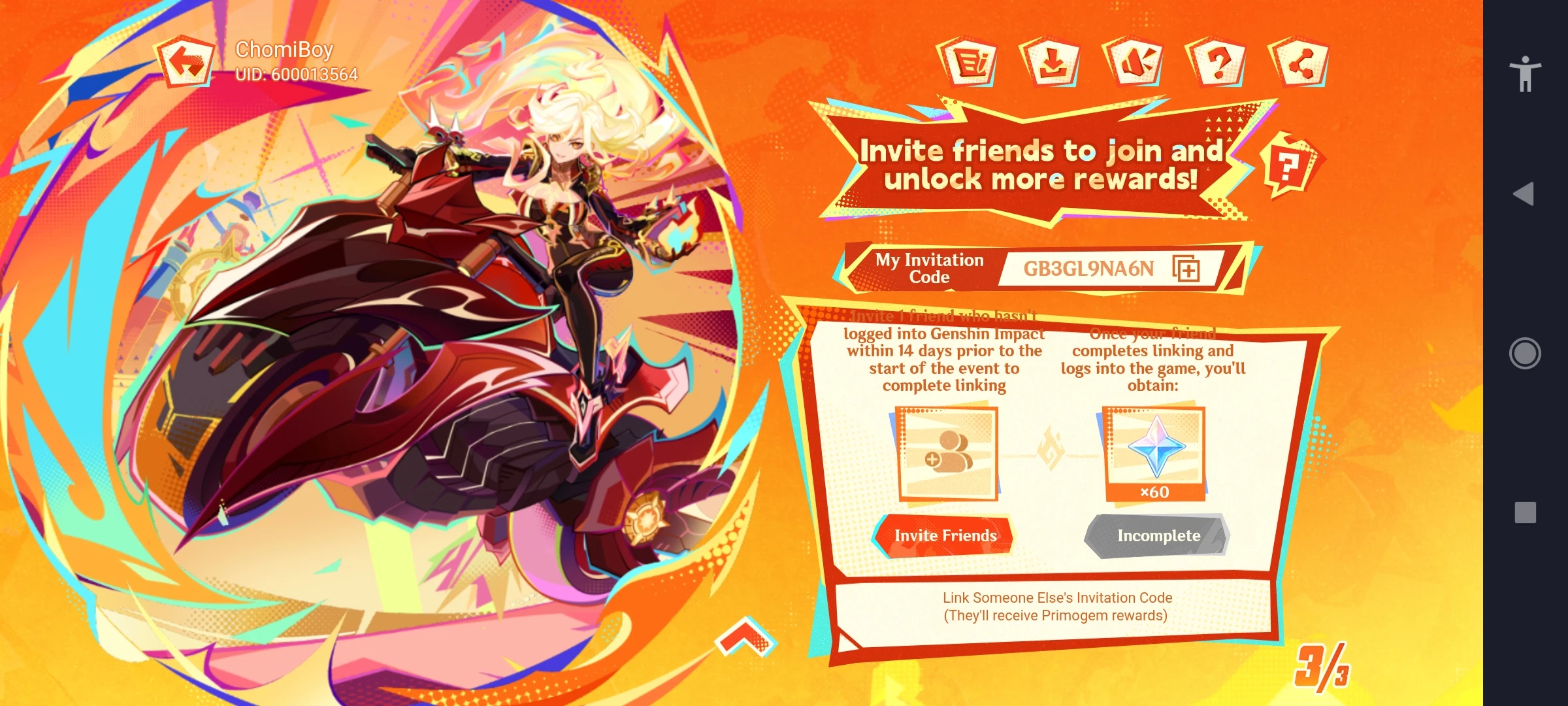 Here's a chance to win some Primos. Use my code GB3GL9NA6N Genshin ...