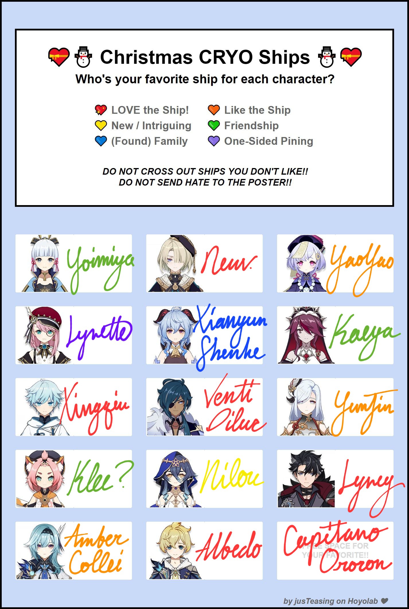 ☃️🎄 Cryo Christmas Shipping Chart 🎄☃️ Genshin Impact | HoYoLAB