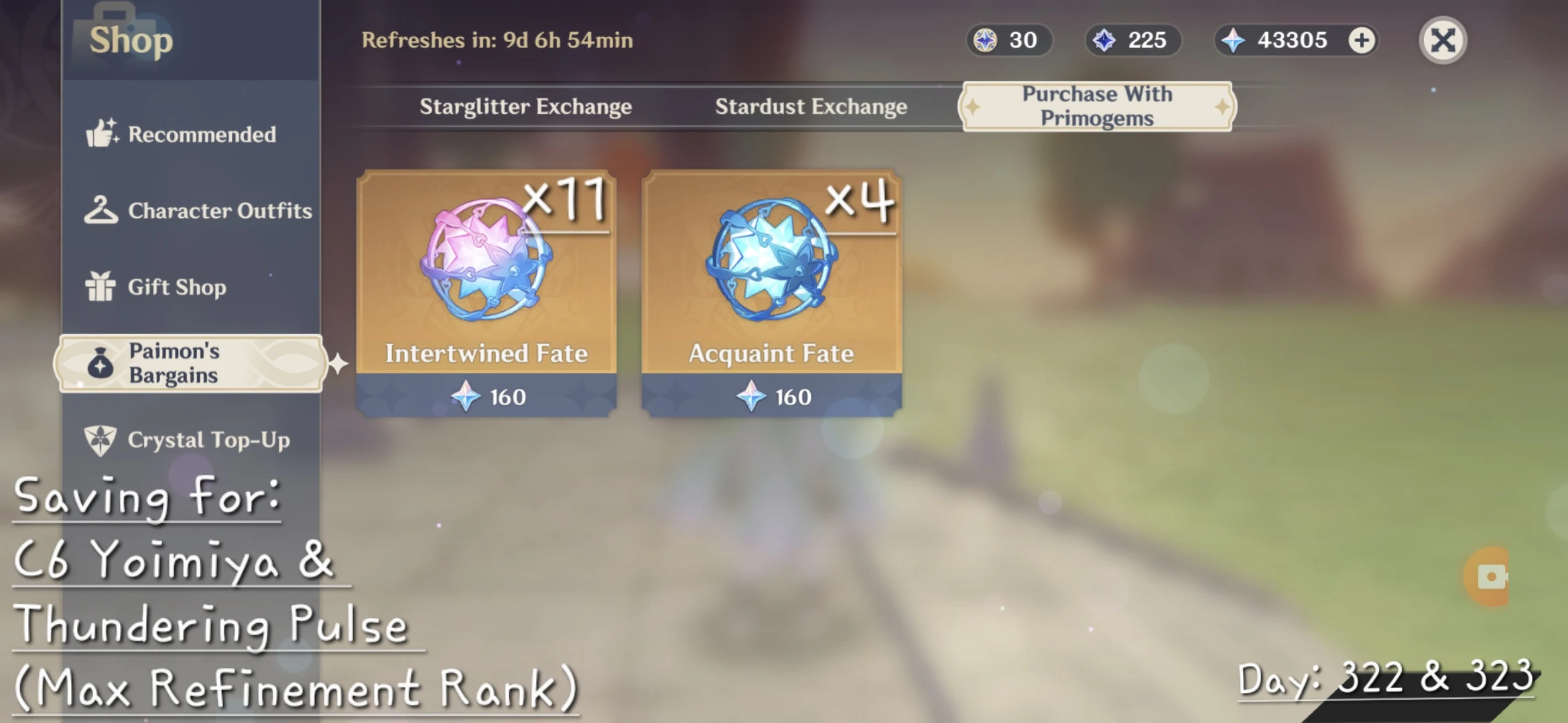 Saving for C6 Yoimiya & Thundering Pulse (Max Refinement Rank) Day: 322 ...