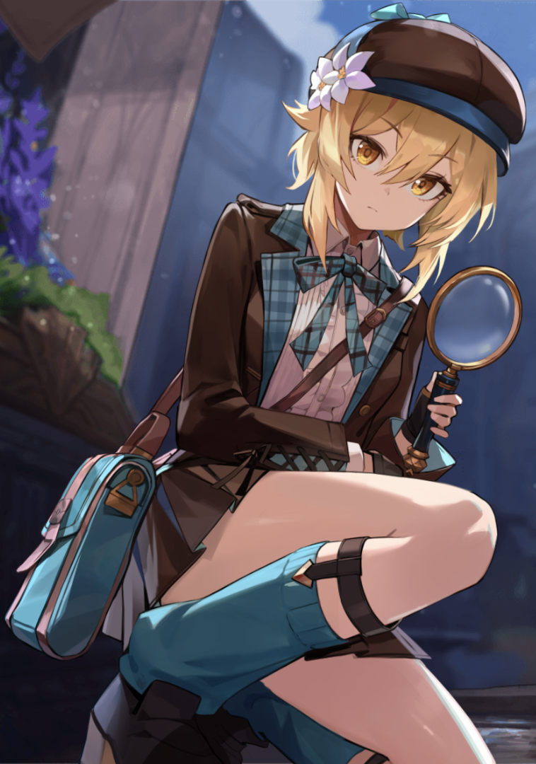 Lumine is hella cute Lumine's stare.. Lumine's outfit.. Lumine's thighs/legs.. She's so cute ...