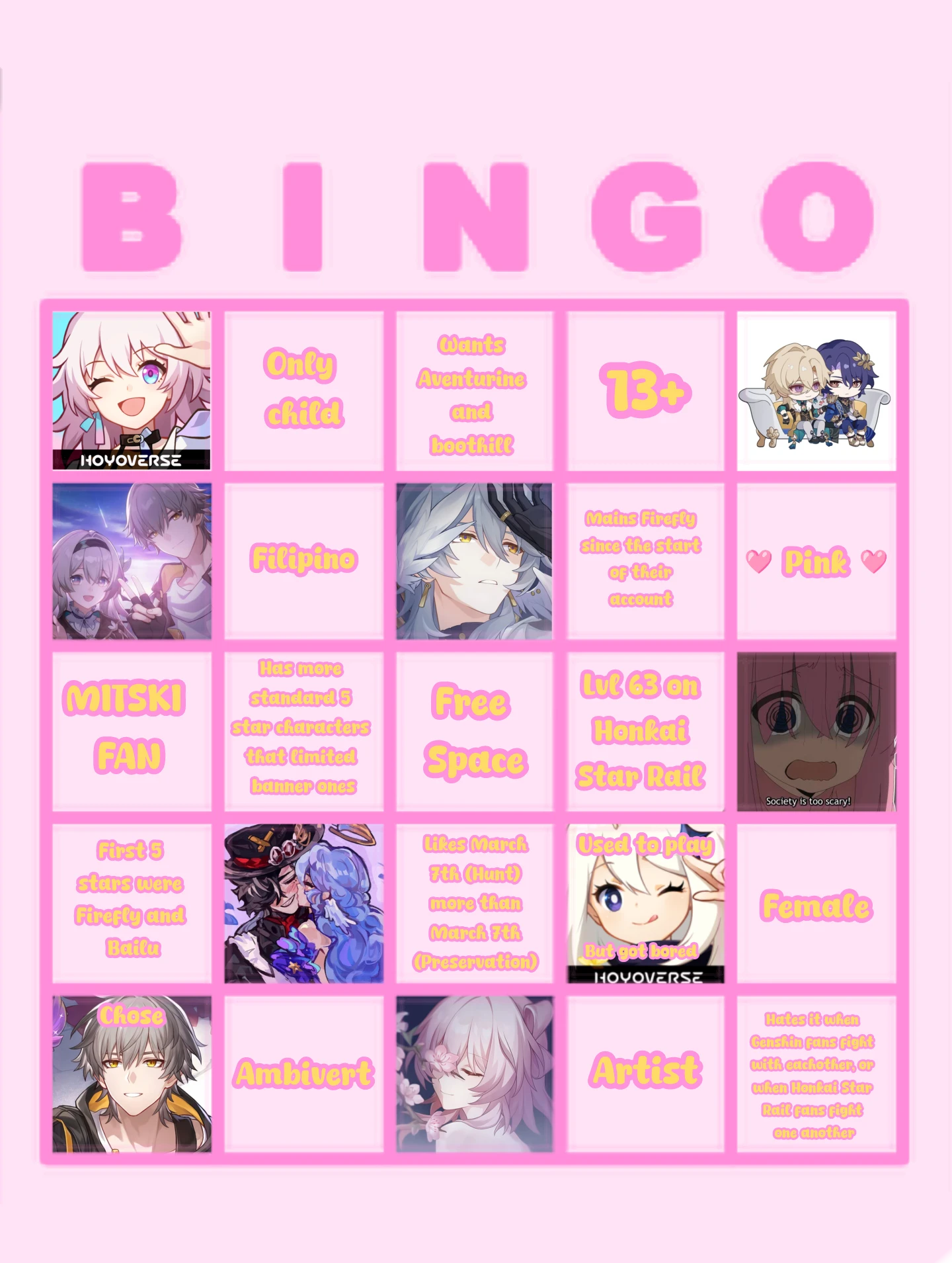 I wanted to be active so I made a bingo card 😔🩷 Honkai: Star Rail | HoYoLAB