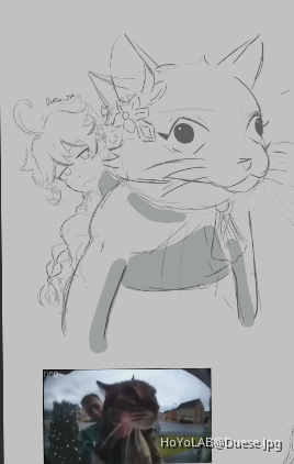 Sketches of Aether holding a cat version of Keqing Genshin Impact | HoYoLAB