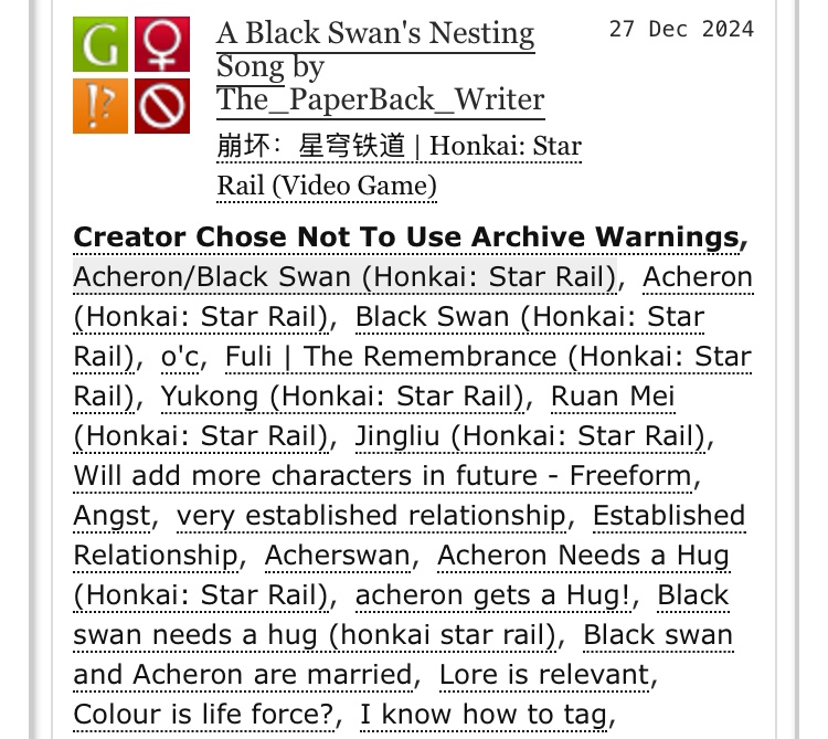 My Acherswan Fanfiction Ao3: A Black Swan's Nesting Song: Honkai: Star ...