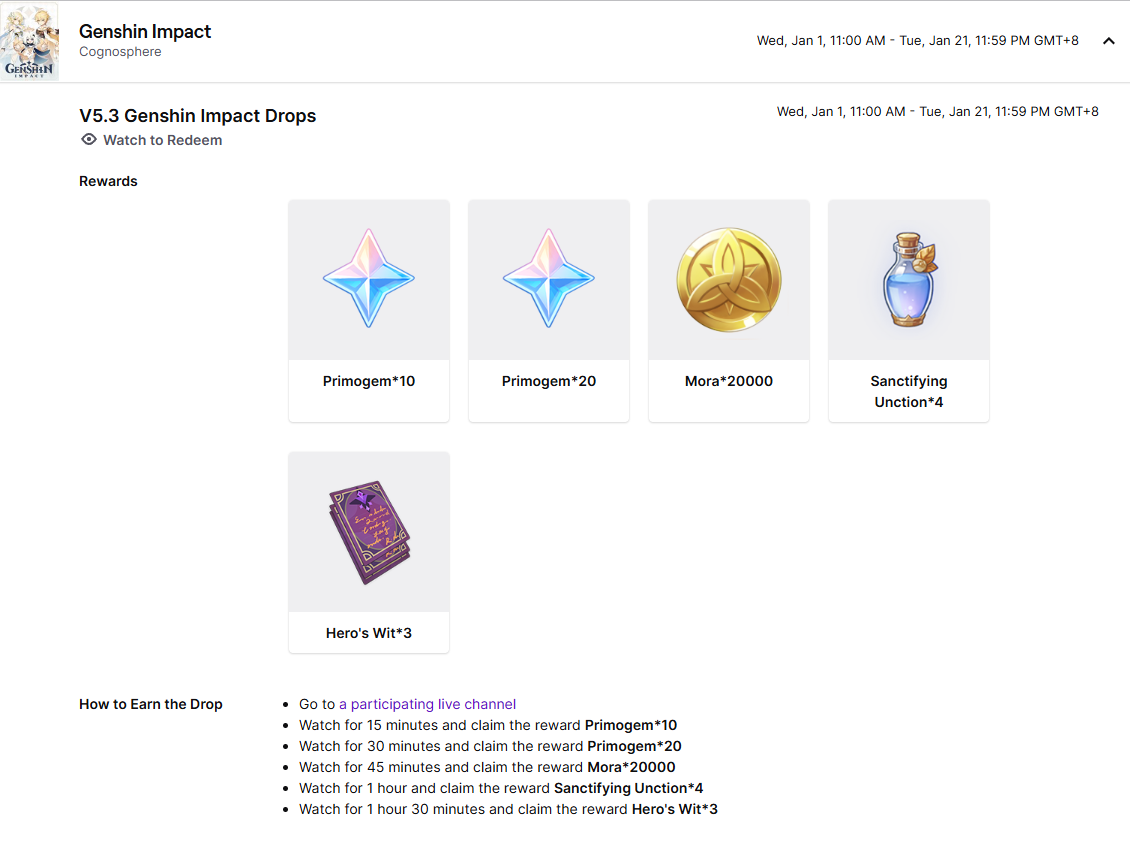 Don't forget to claim Twitch drops before 21st January Genshin Impact ...